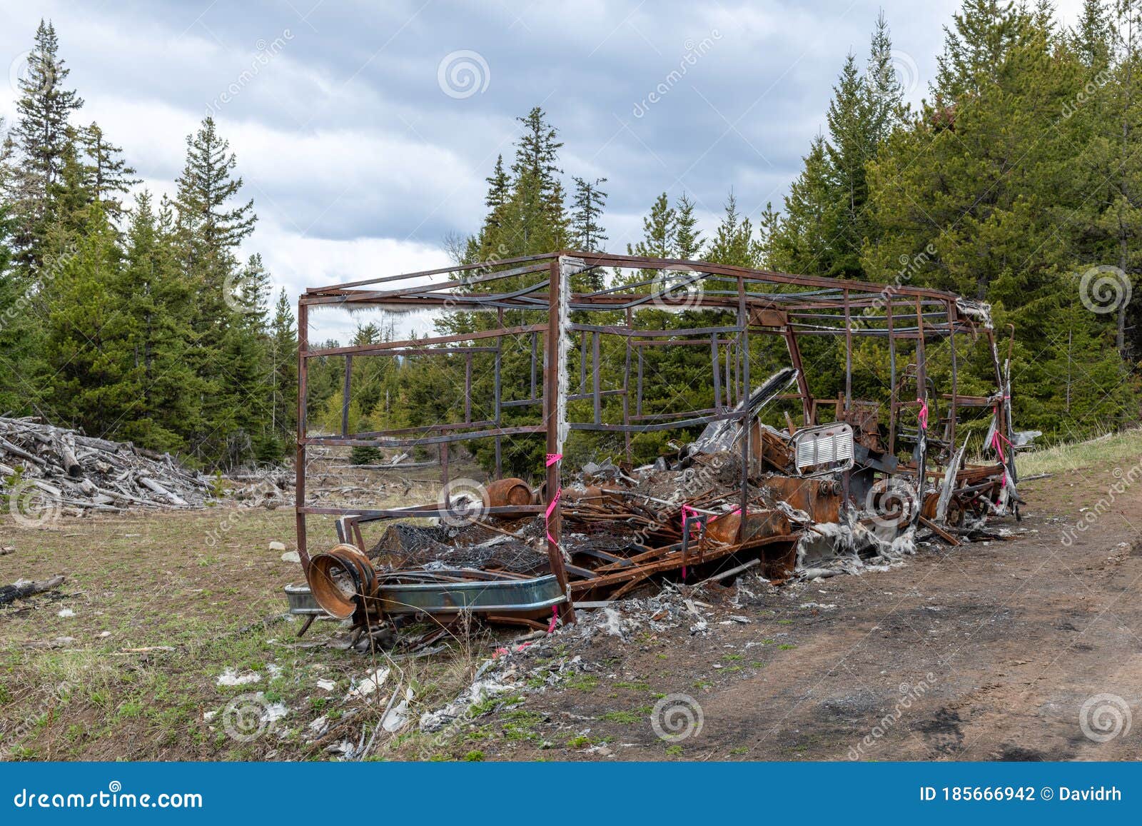 The Burned Out Frame of a Motorhome Damaged by Fire Stock Photo - Image ...