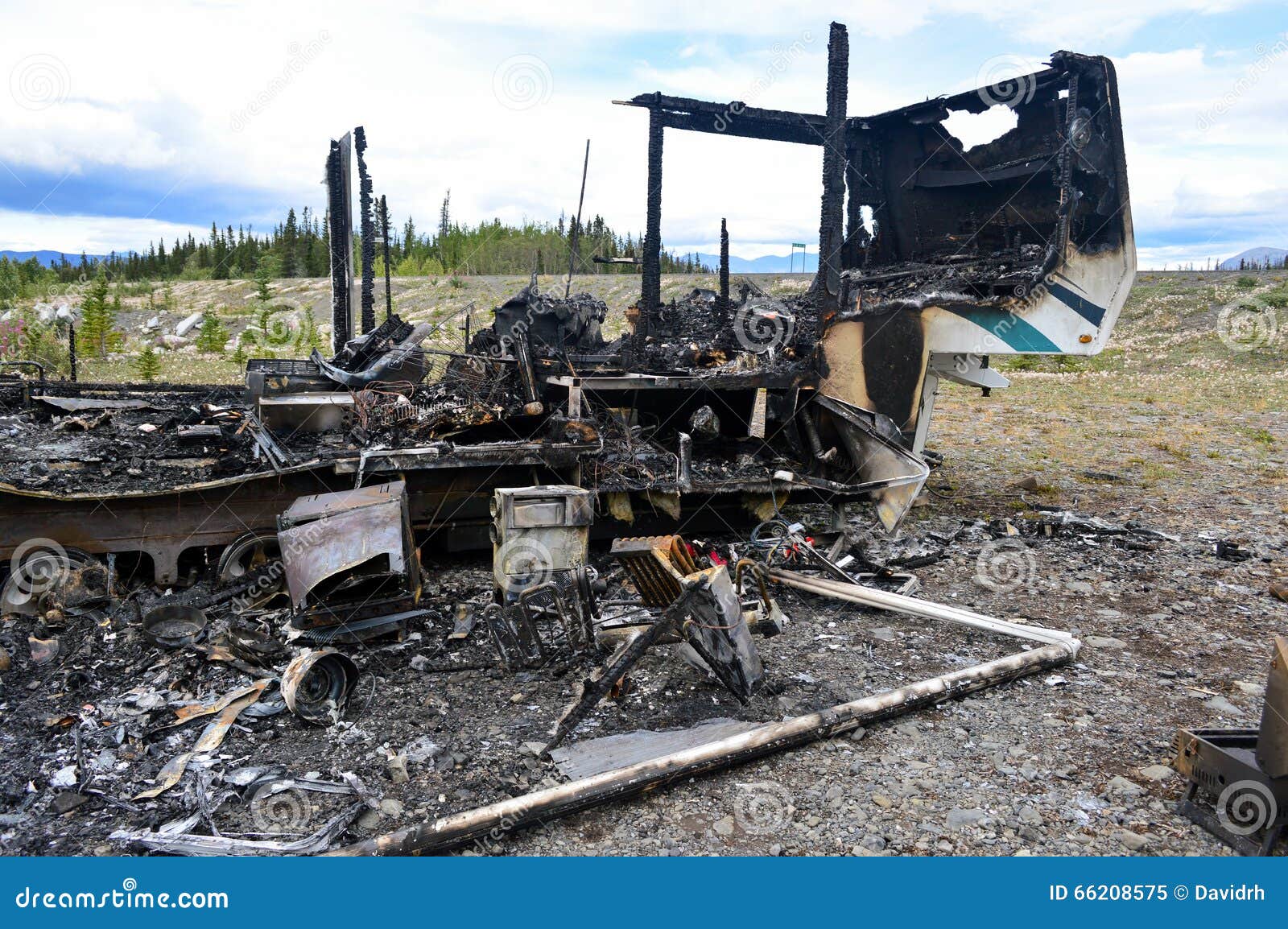 Burned out trailer 01 stock image. Image of accident - 66208575