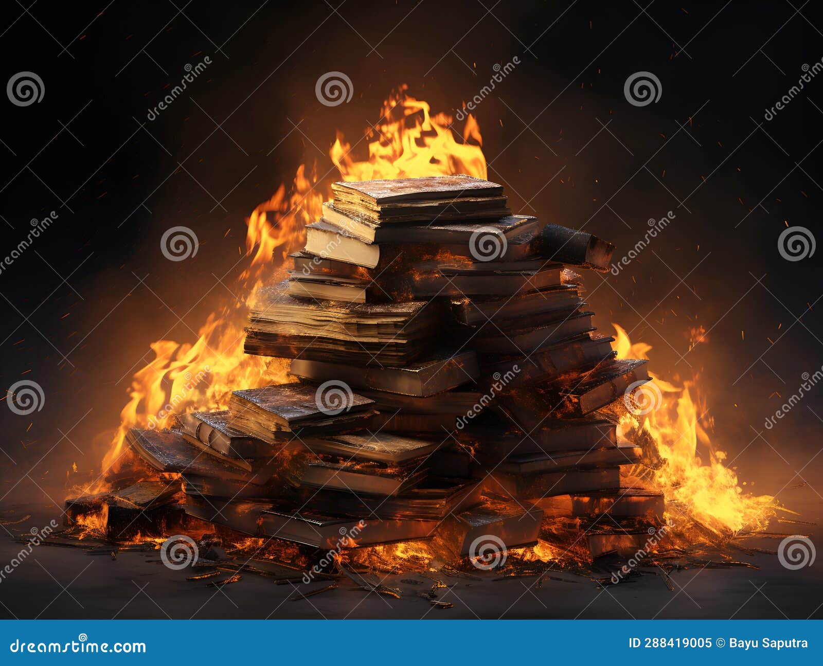 Burned Pile of Books Stack on Fire Knowledge Lost Concept Generative Ai ...