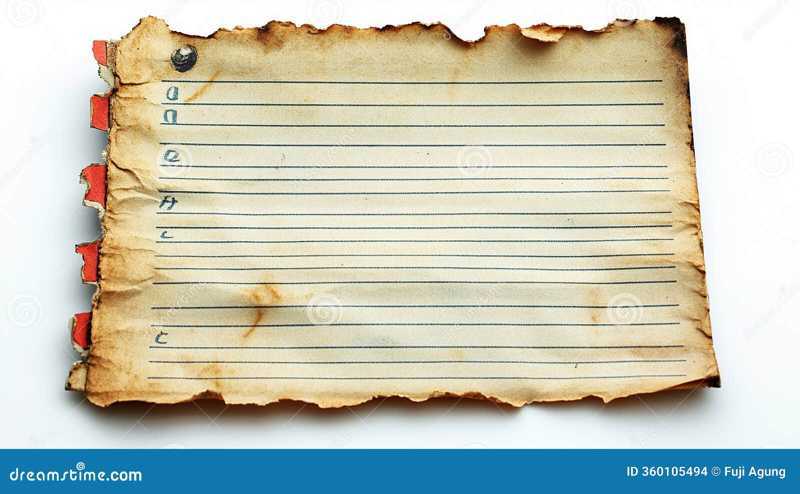 Burned Recipe Page, White Background, Blank Lines, Vintage Stock ...