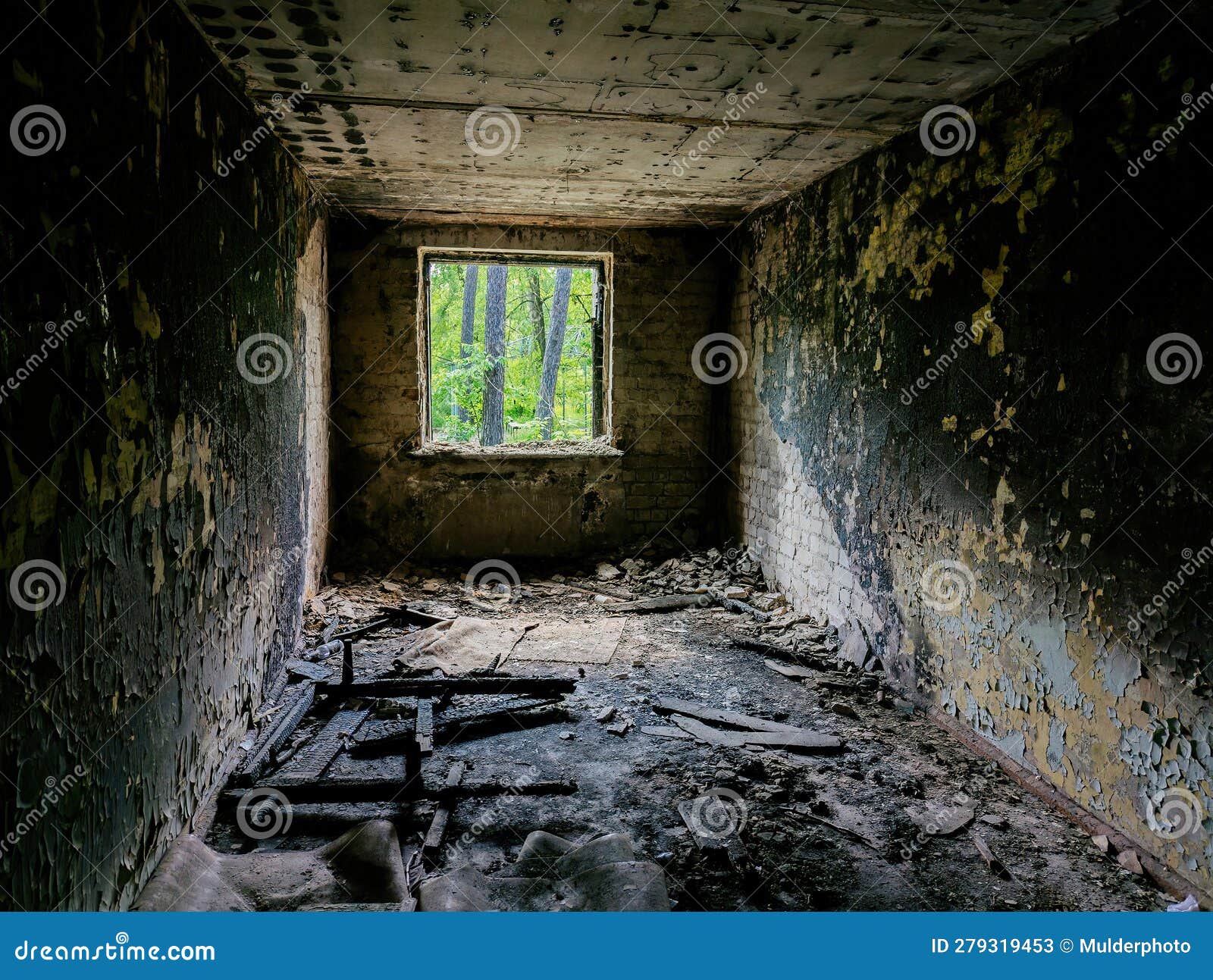 Burned Room Interior in Apartment House. Consequences of Fire Concept ...