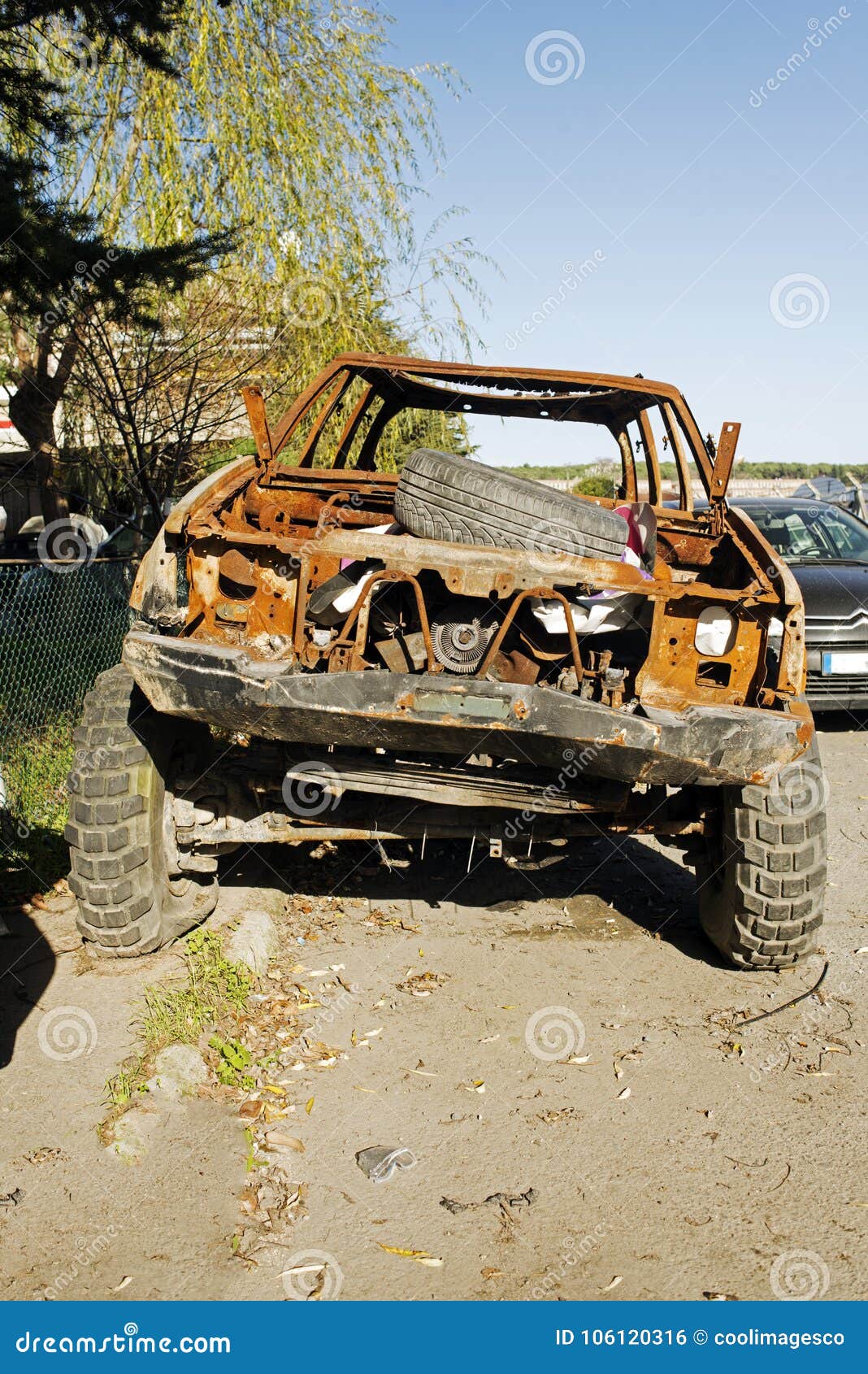 A Burned Rusty Suv Off Road Car in the Street Stock Photo - Image of ...
