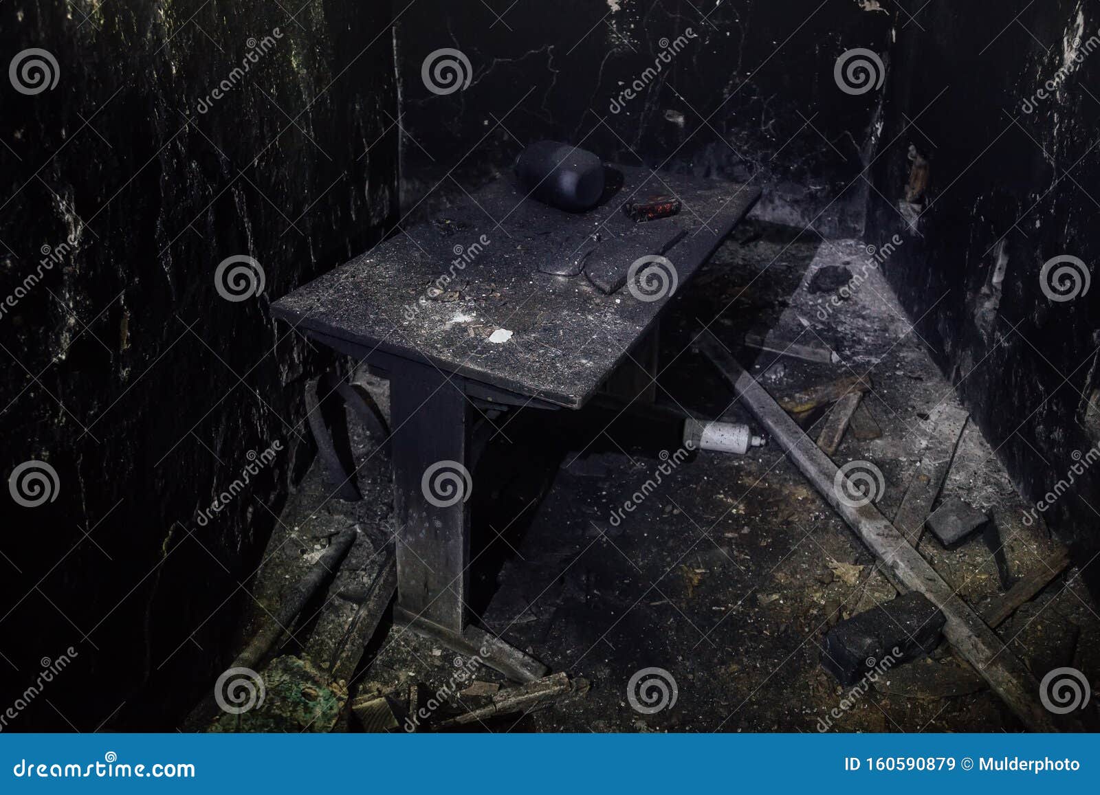 Burned School Classroom, Desk in Black Soot Stock Image - Image of ...