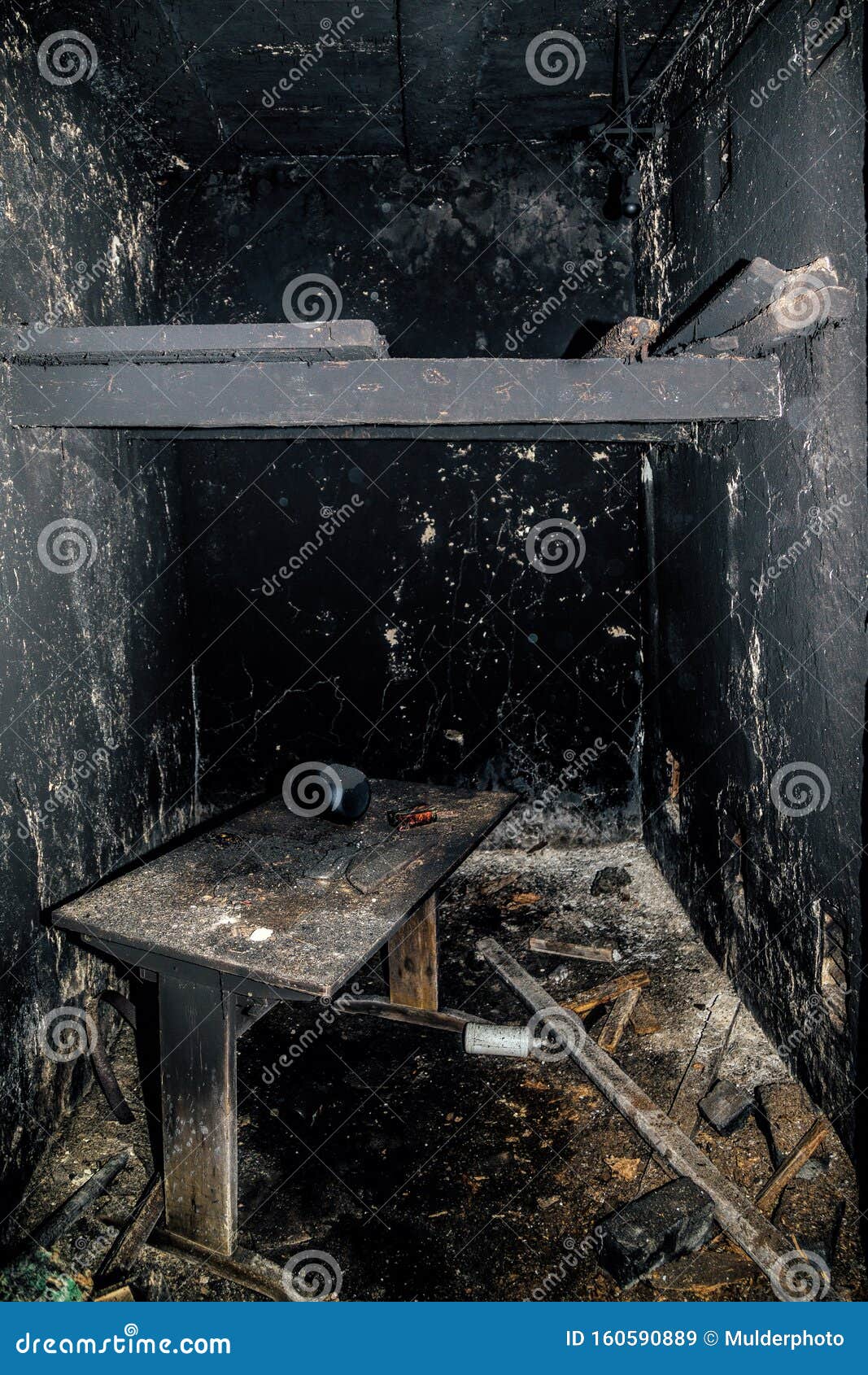 Burned School Classroom, Desk in Black Soot Stock Image - Image of ...