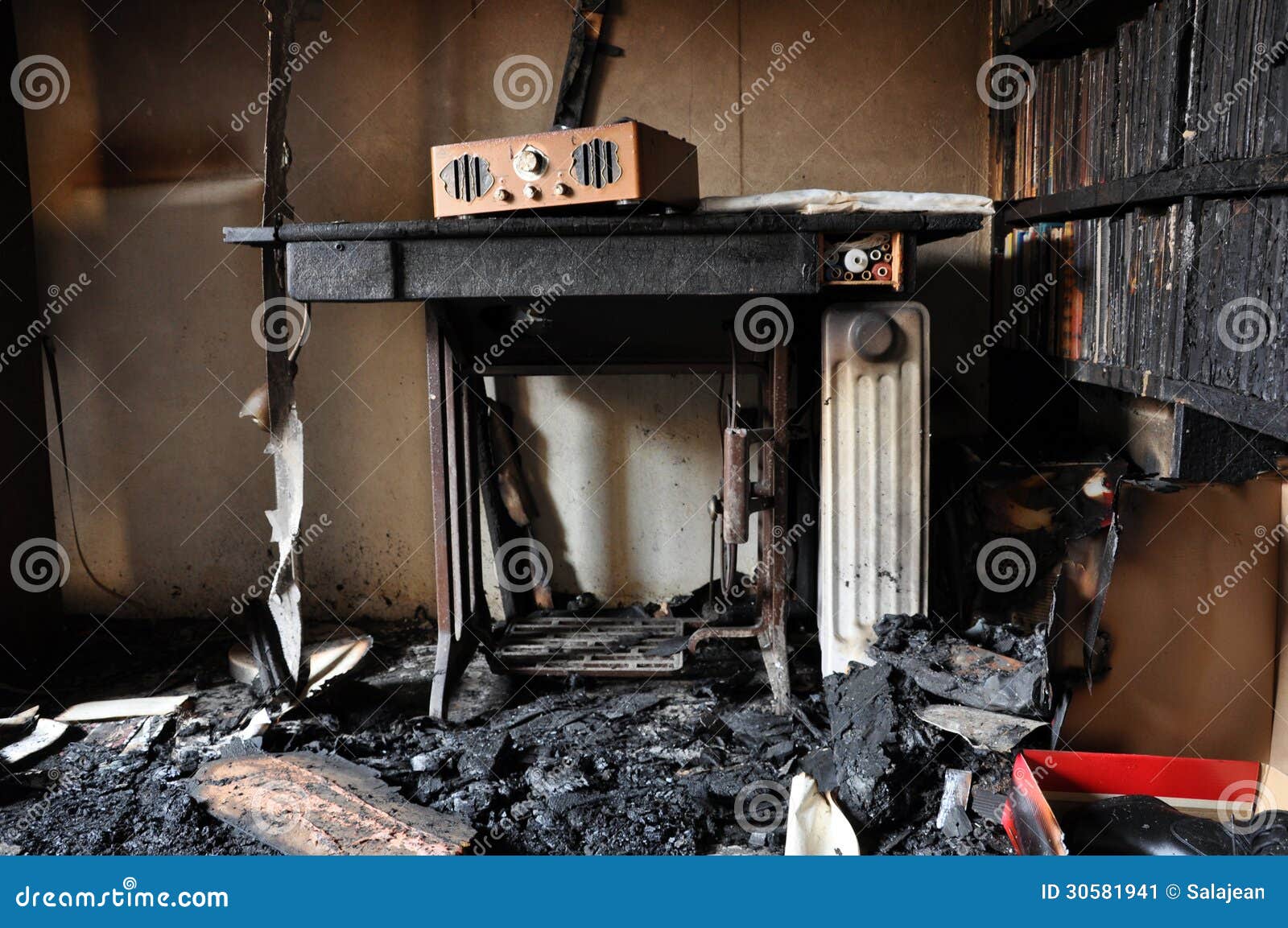 Burned Sewing Machine after a House Fire Stock Image - Image of horror ...