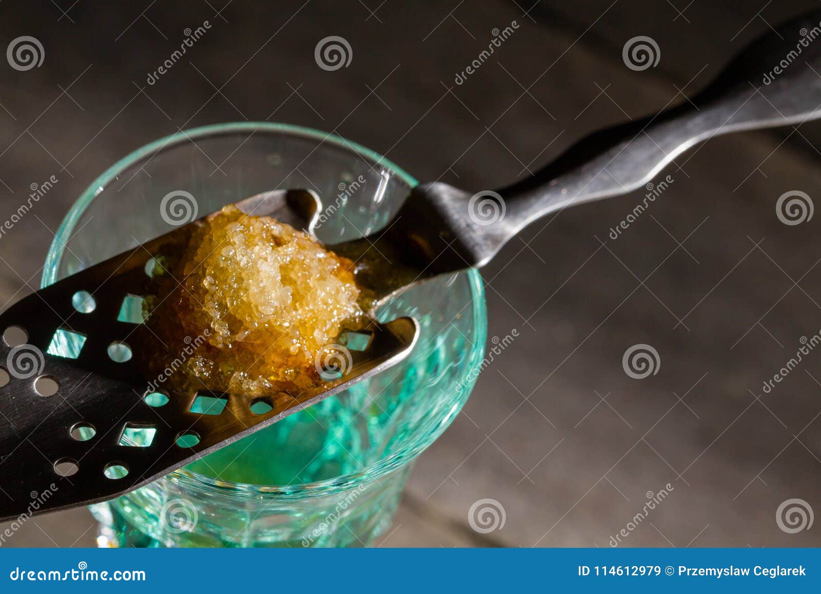 Burning Sugar on Spoon in Glass of Absinthe Stock Image - Image of lump ...