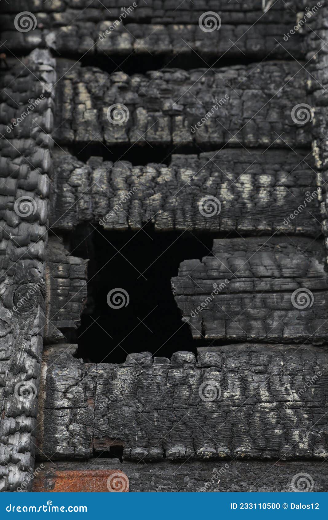 Charcoaled Wood Left Blackened In Camp Ground Firepit Stock Photography ...