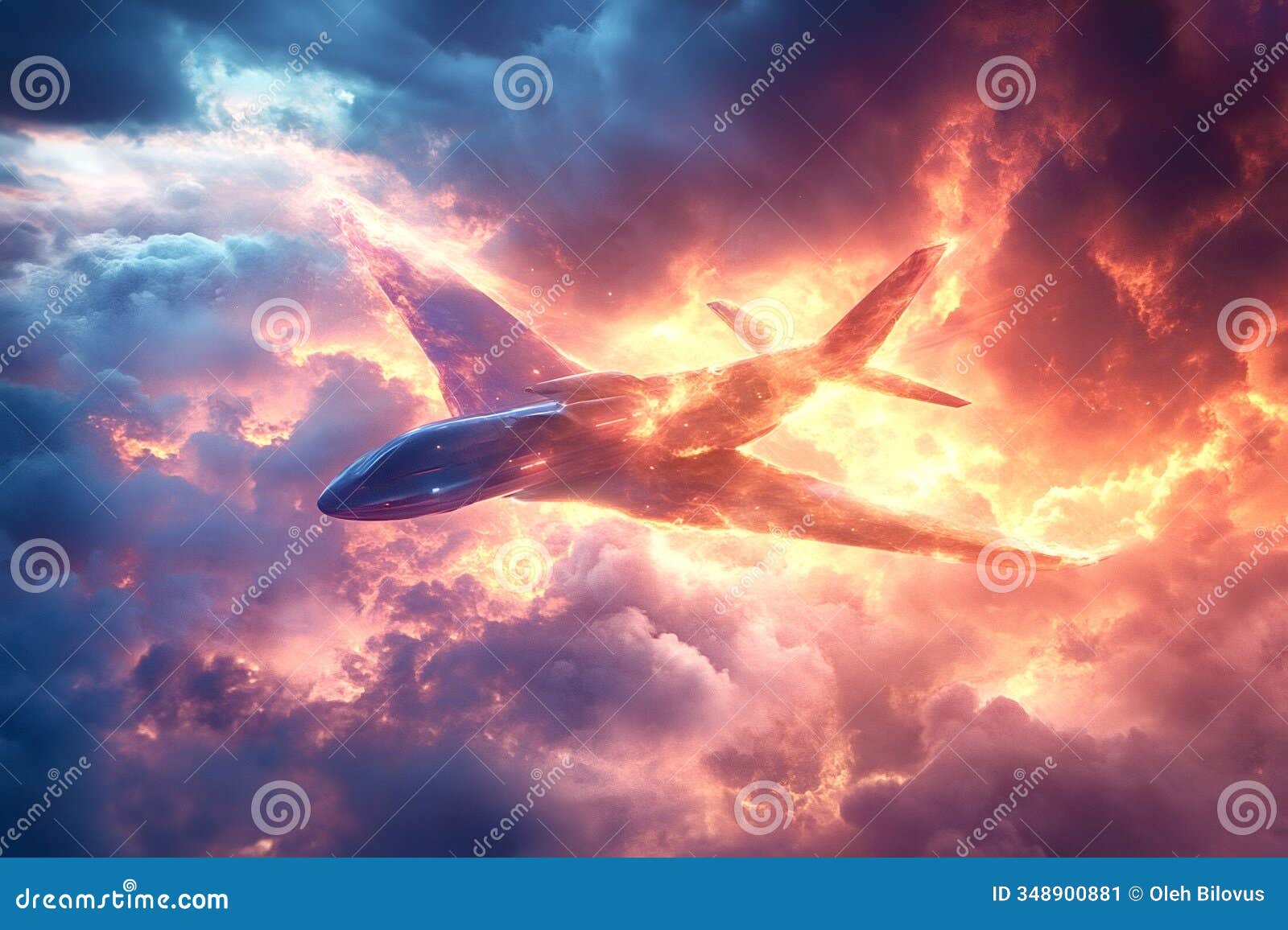 Burning Airplane Flying through Dramatic Cloudy Sky Stock Image - Image ...