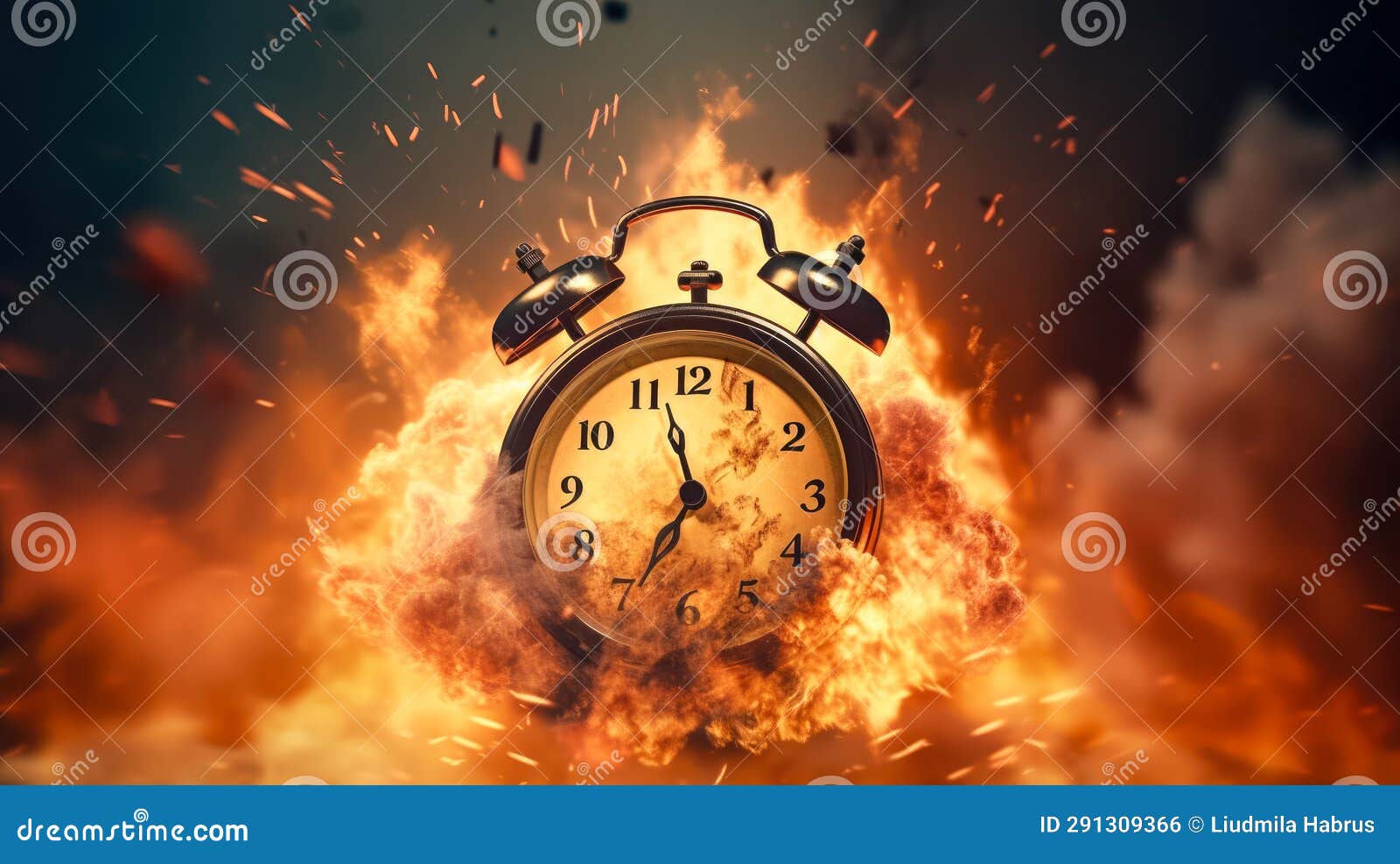 Burning Alarm Clock on Fire Background. Time is Running Out Concept ...