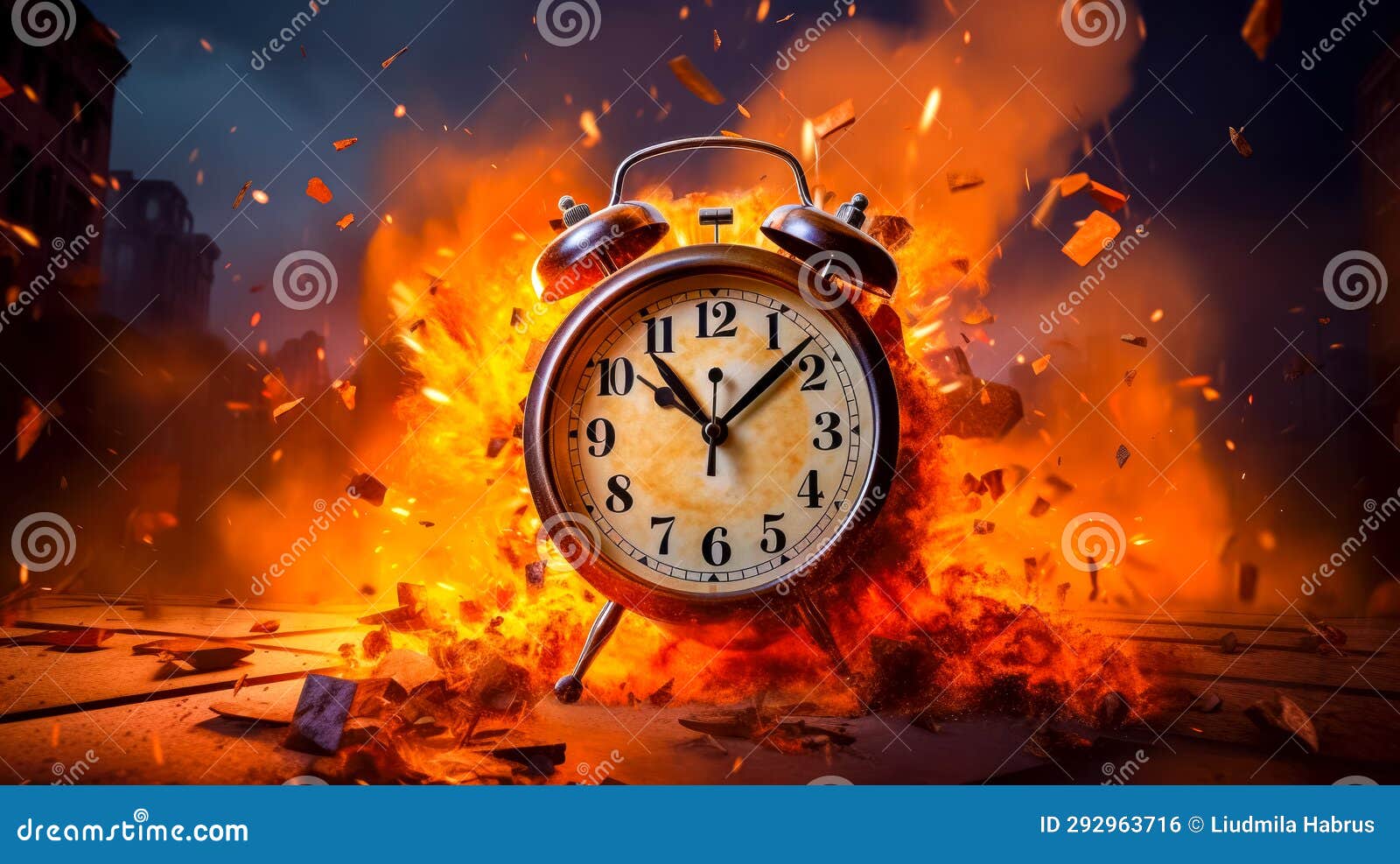Burning Alarm Clock on Fire Background. Time is Running Out Concept ...