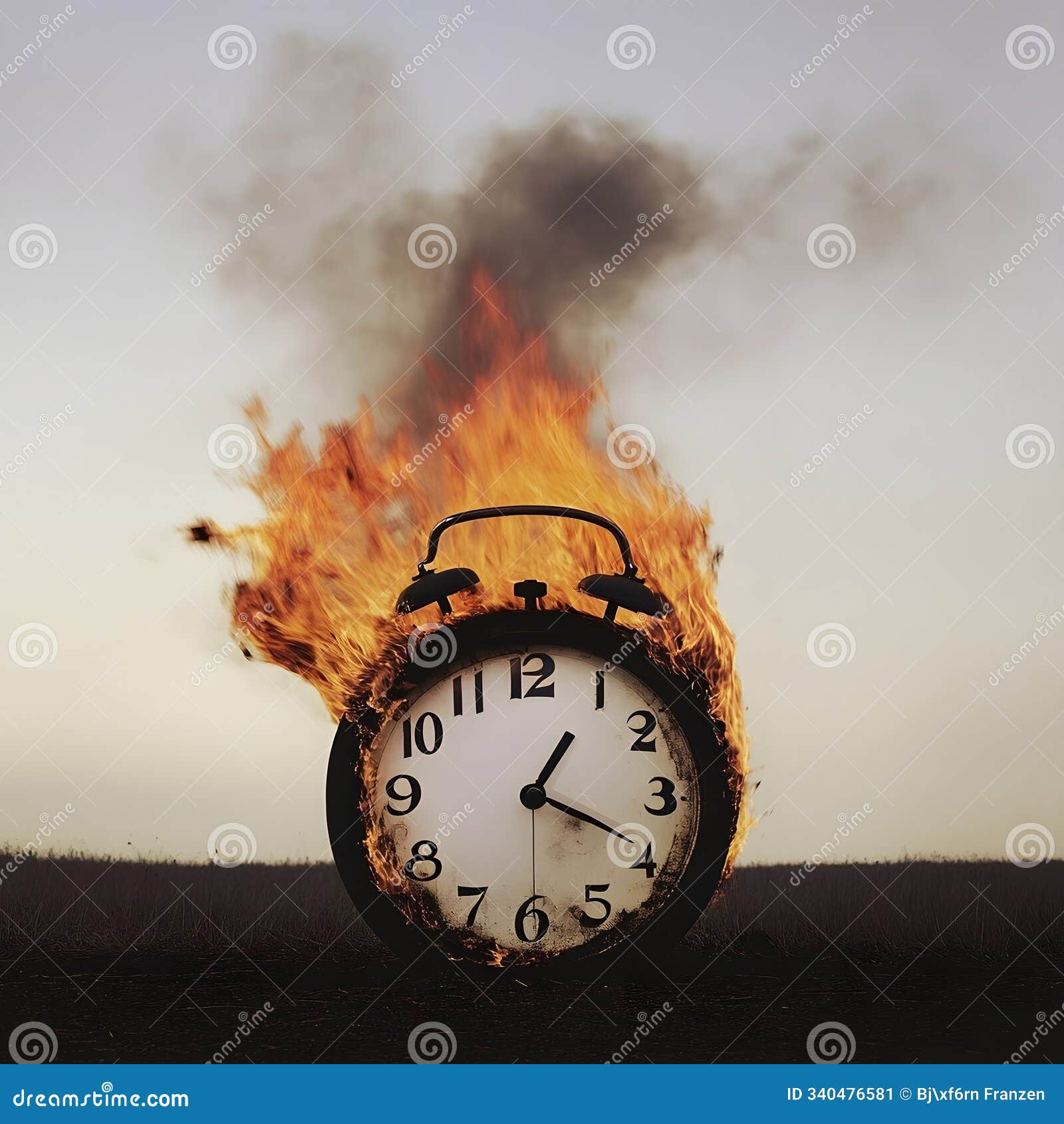 Burning Alarm Clock on Fire with Flames. Burn Time Stock Image - Image ...