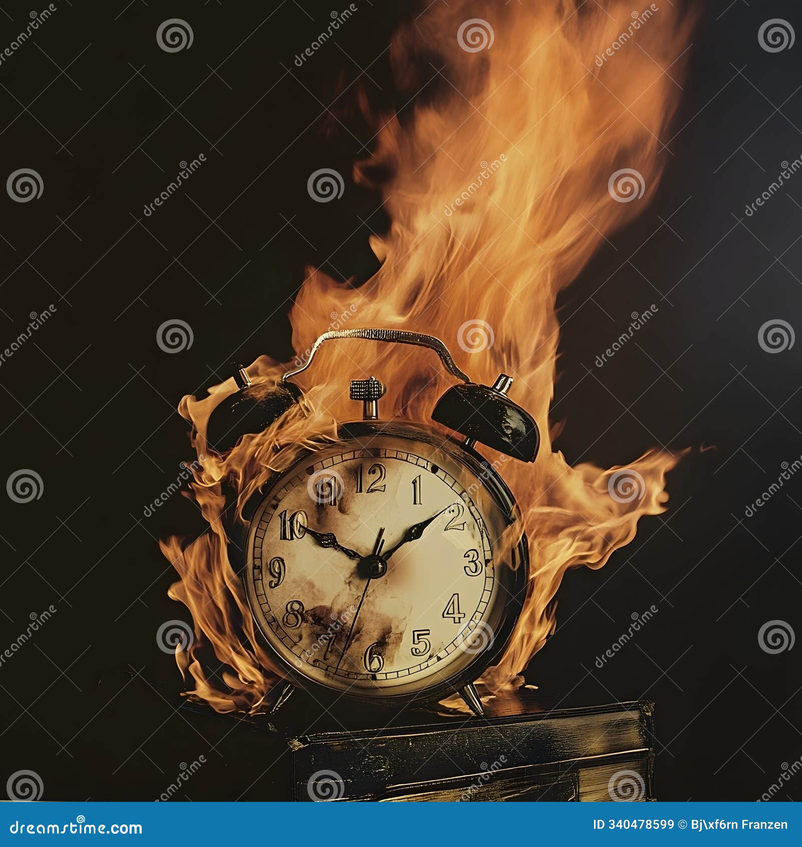 Burning Alarm Clock on Fire with Flames. Burn Time Stock Image - Image ...