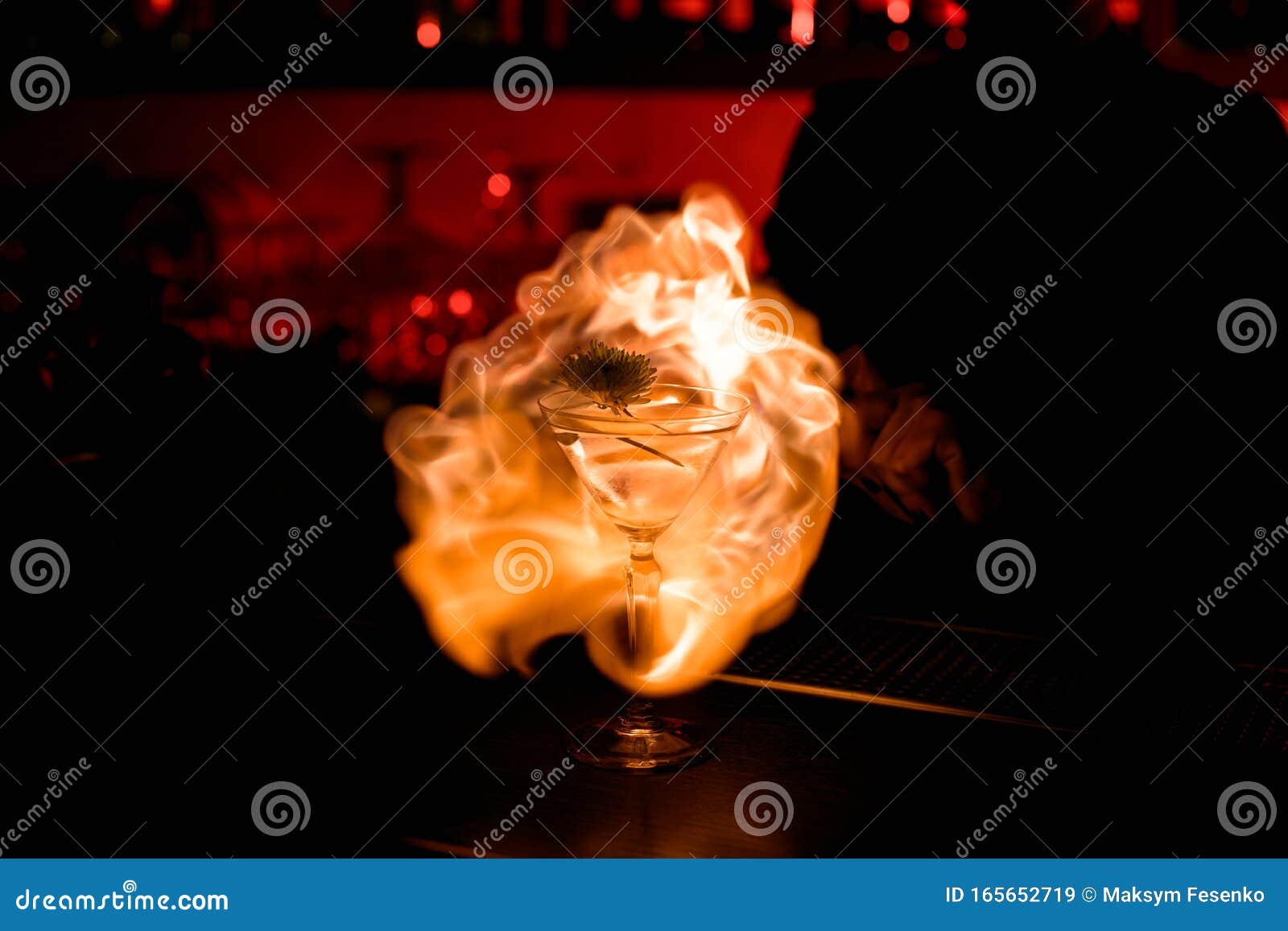 Burning Alcohol Cocktail on a Bar Counter Stock Image - Image of ...