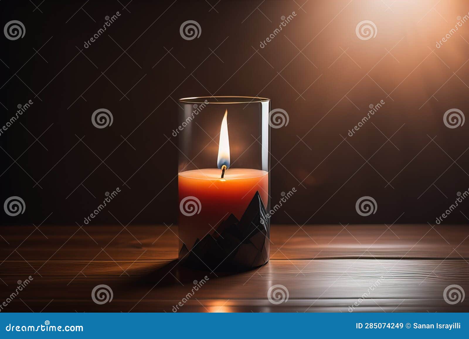 Burning Aroma Candle on Wooden Table Against Solid Color Background ...