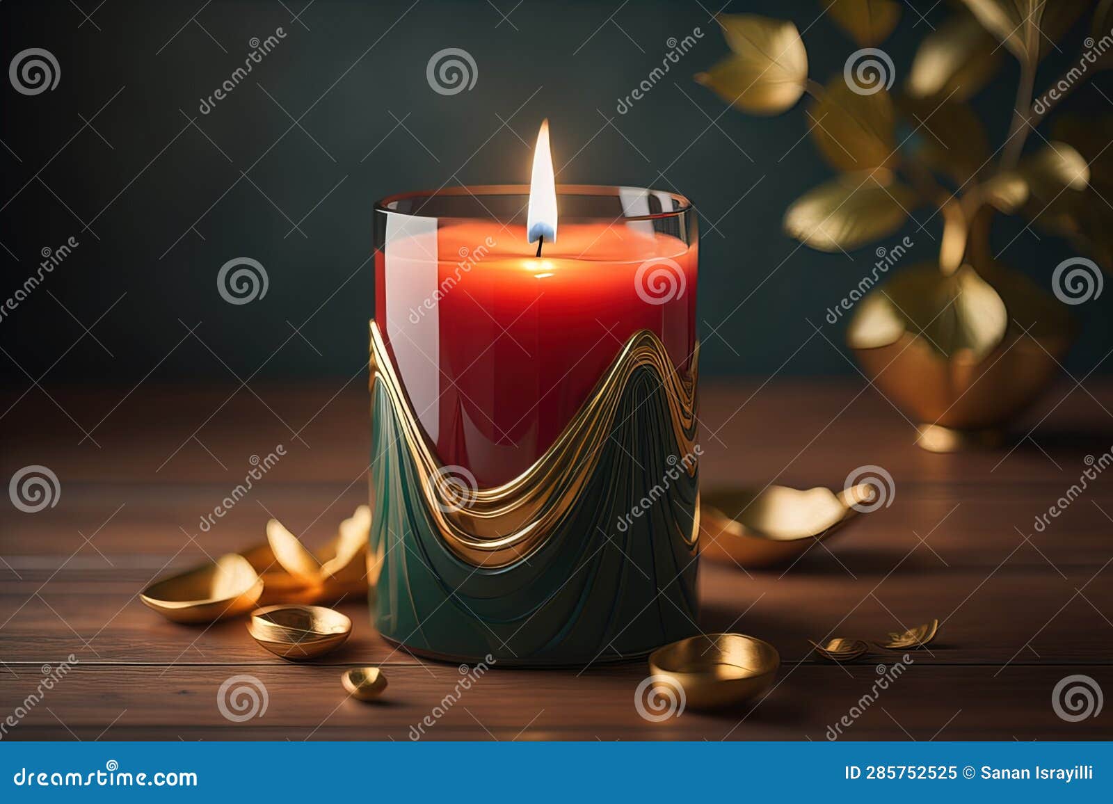 Burning Aroma Candle on Wooden Table Against Solid Color Background ...