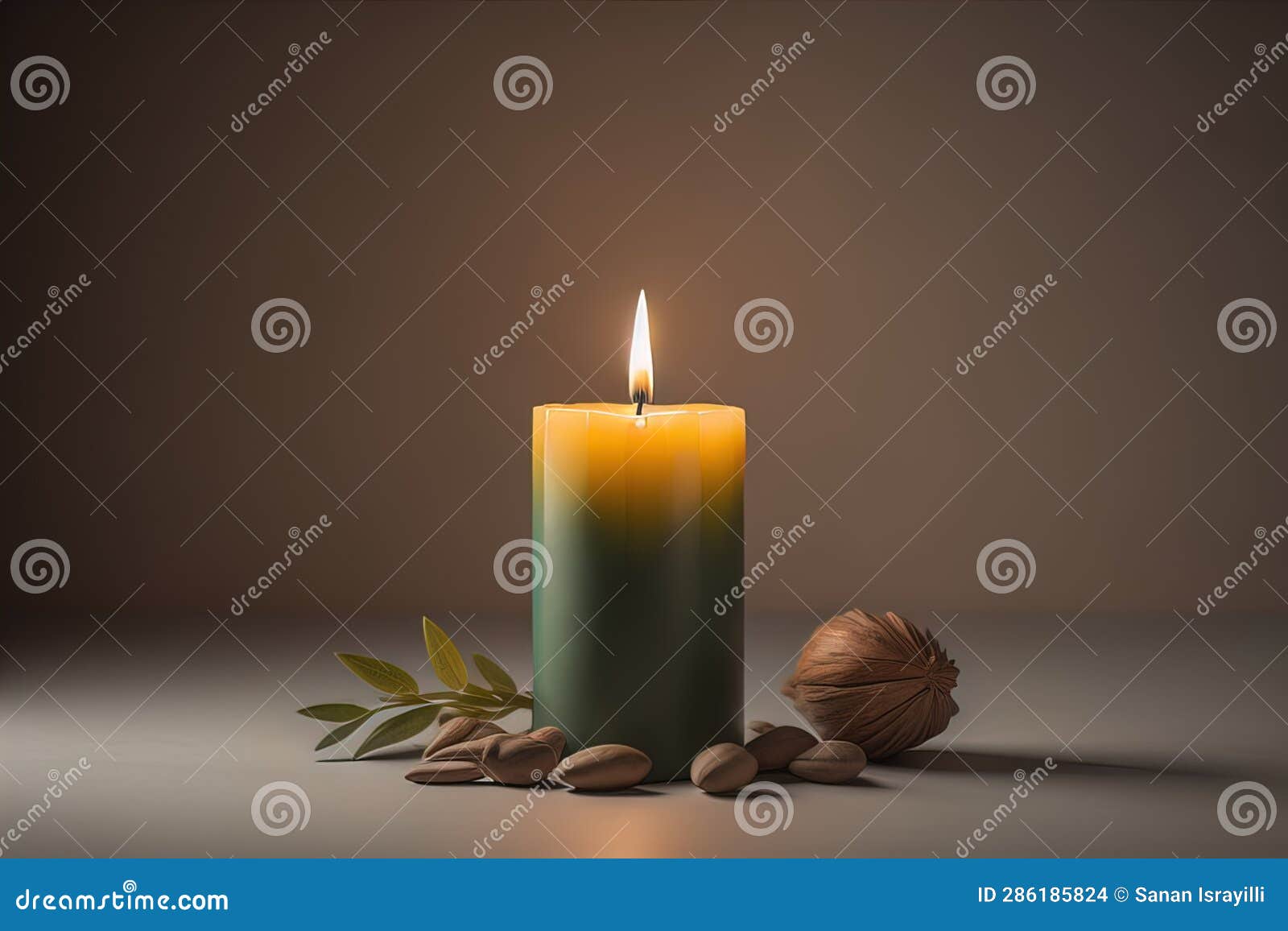 Burning Aroma Candle on Wooden Table Against Solid Color Background ...
