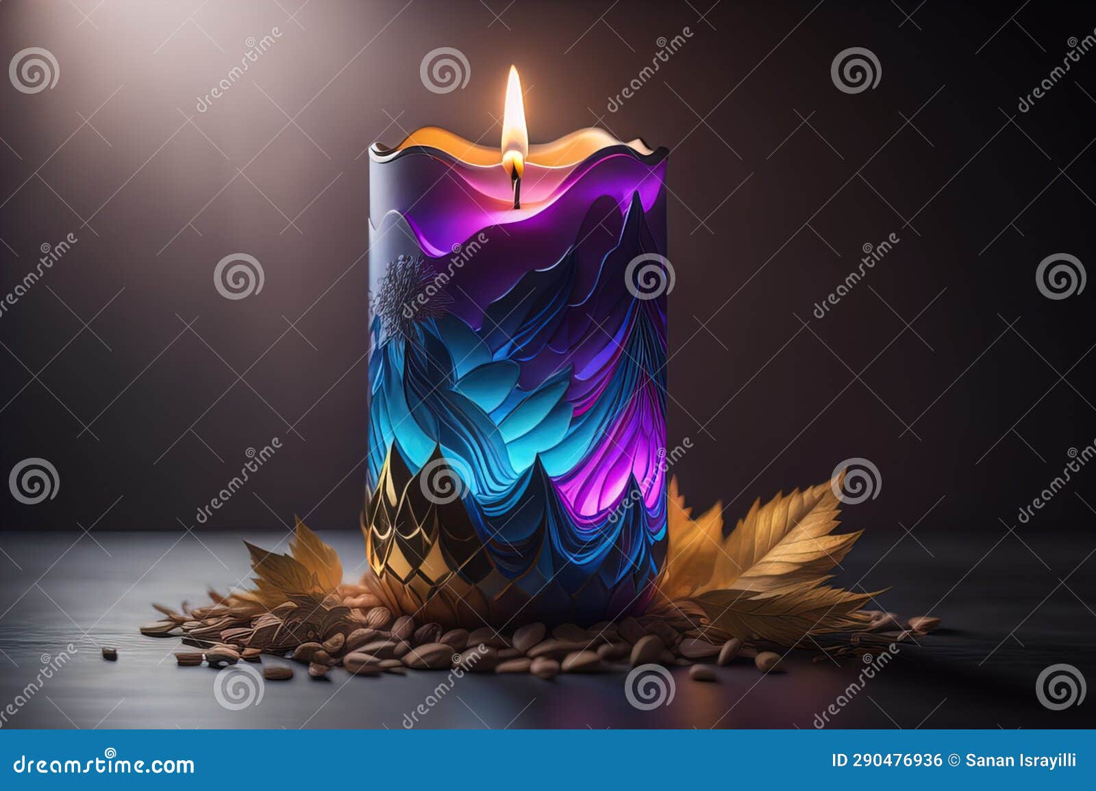 Burning Aroma Candle on Wooden Table Against Solid Color Background ...