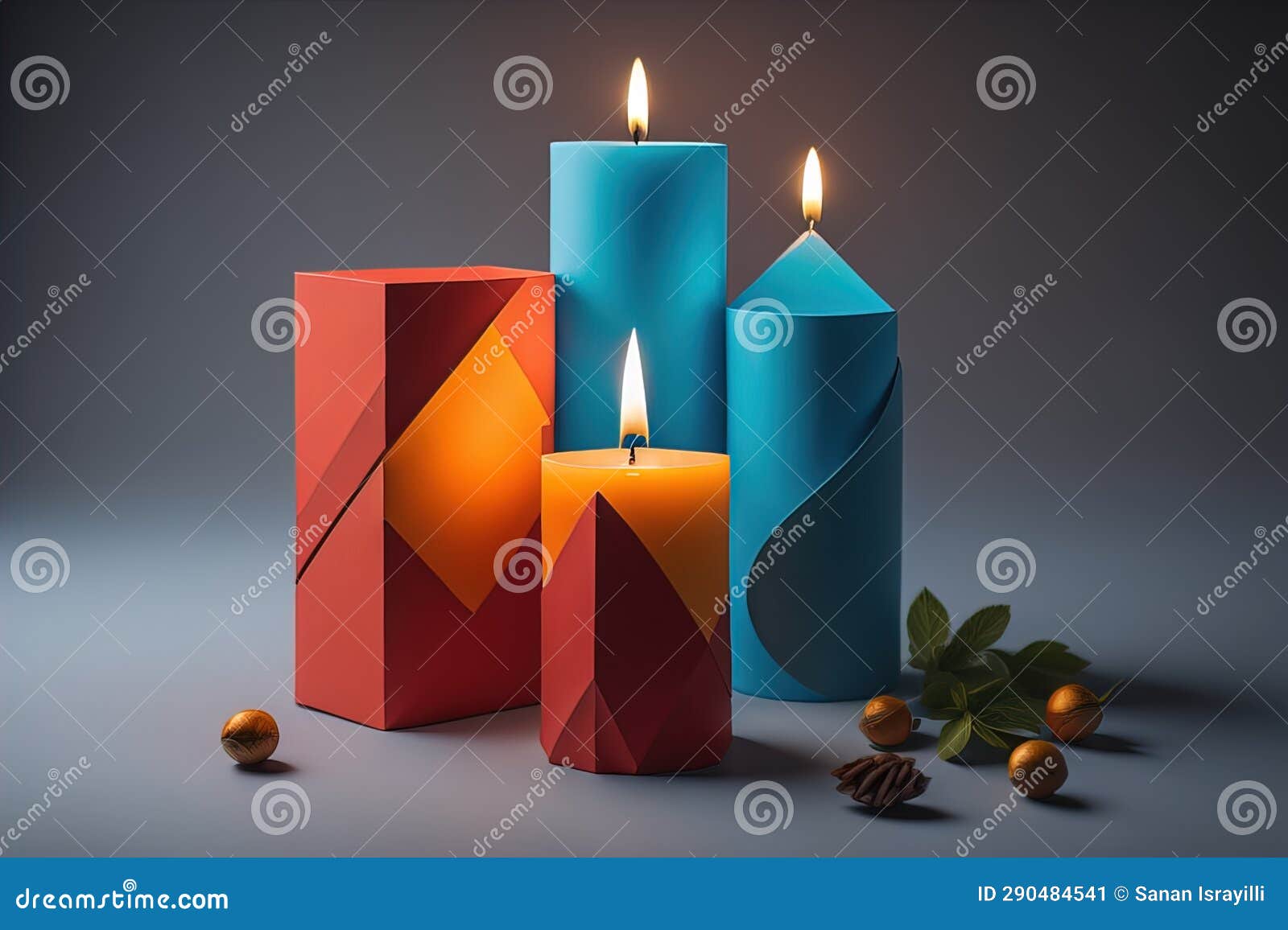 Burning Aroma Candle on Wooden Table Against Solid Color Background ...