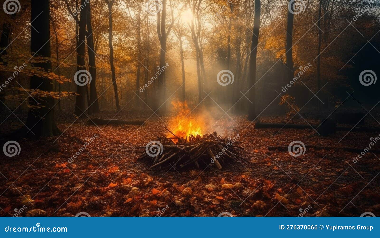 Burning Autumn Bonfire Illuminates Tranquil Forest Landscape Generated ...