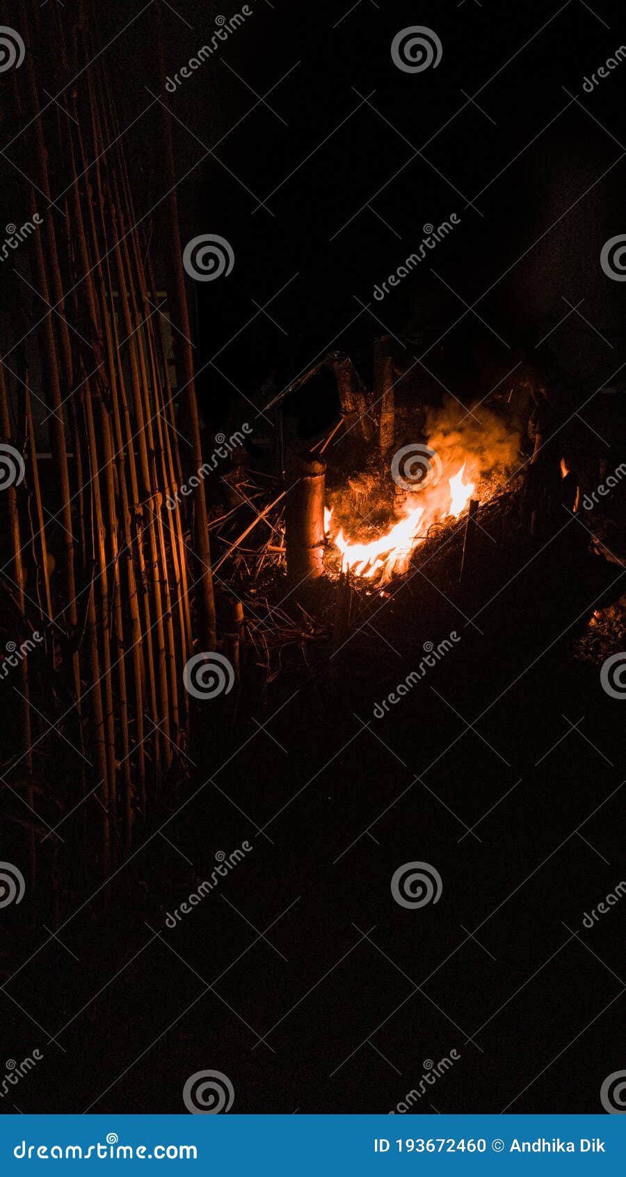Burning Bamboo at Dark Night Stock Photo - Image of midnight, fire ...