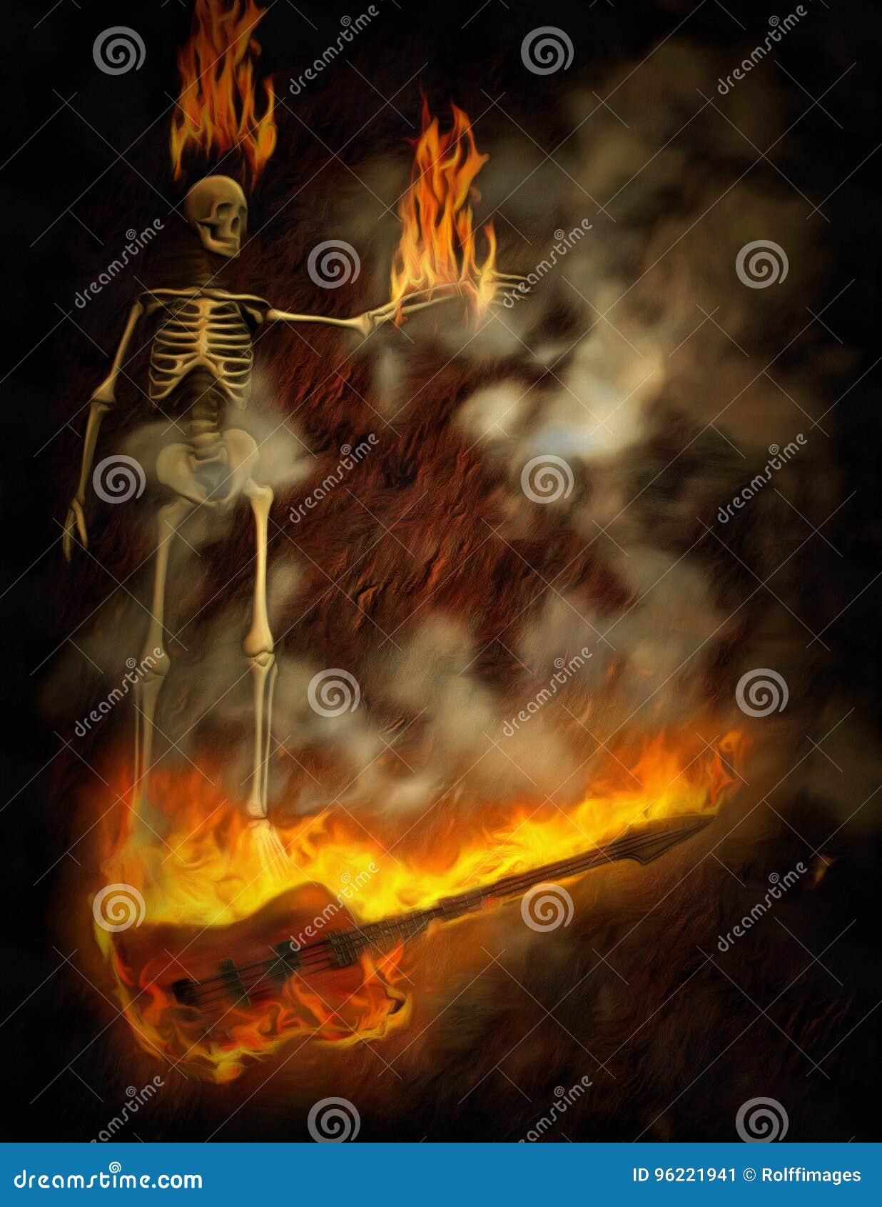 Burning Skeleton With A Skateboard On The Neck. Label For Typography ...