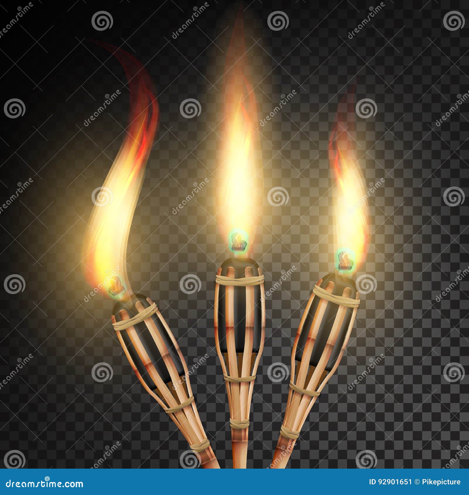 Burning Beach Bamboo Torch With Flame. Realistic Fire. Realistic Fire ...