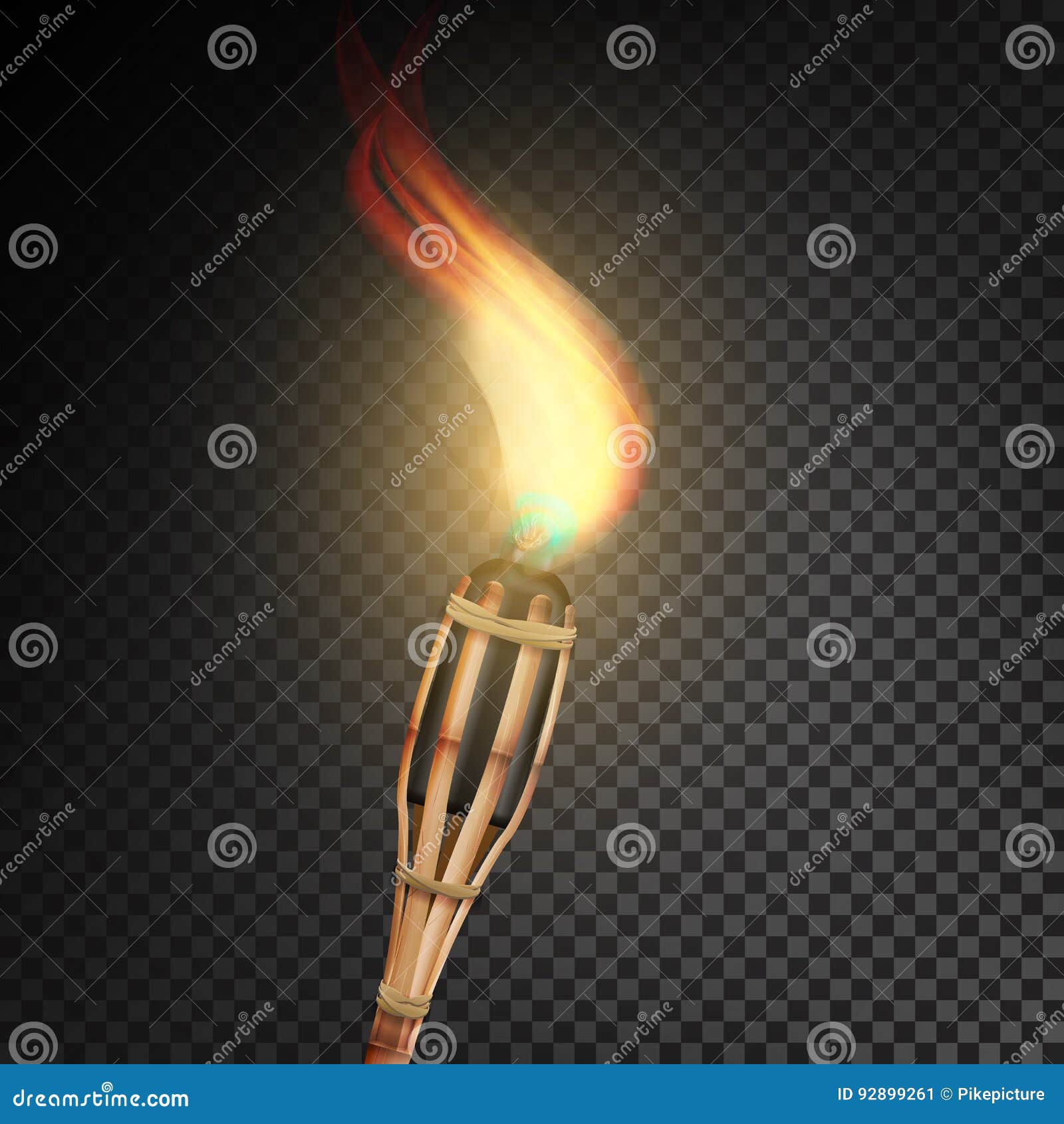 Burning Beach Bamboo Torch With Flame. Realistic Fire. Realistic Fire ...