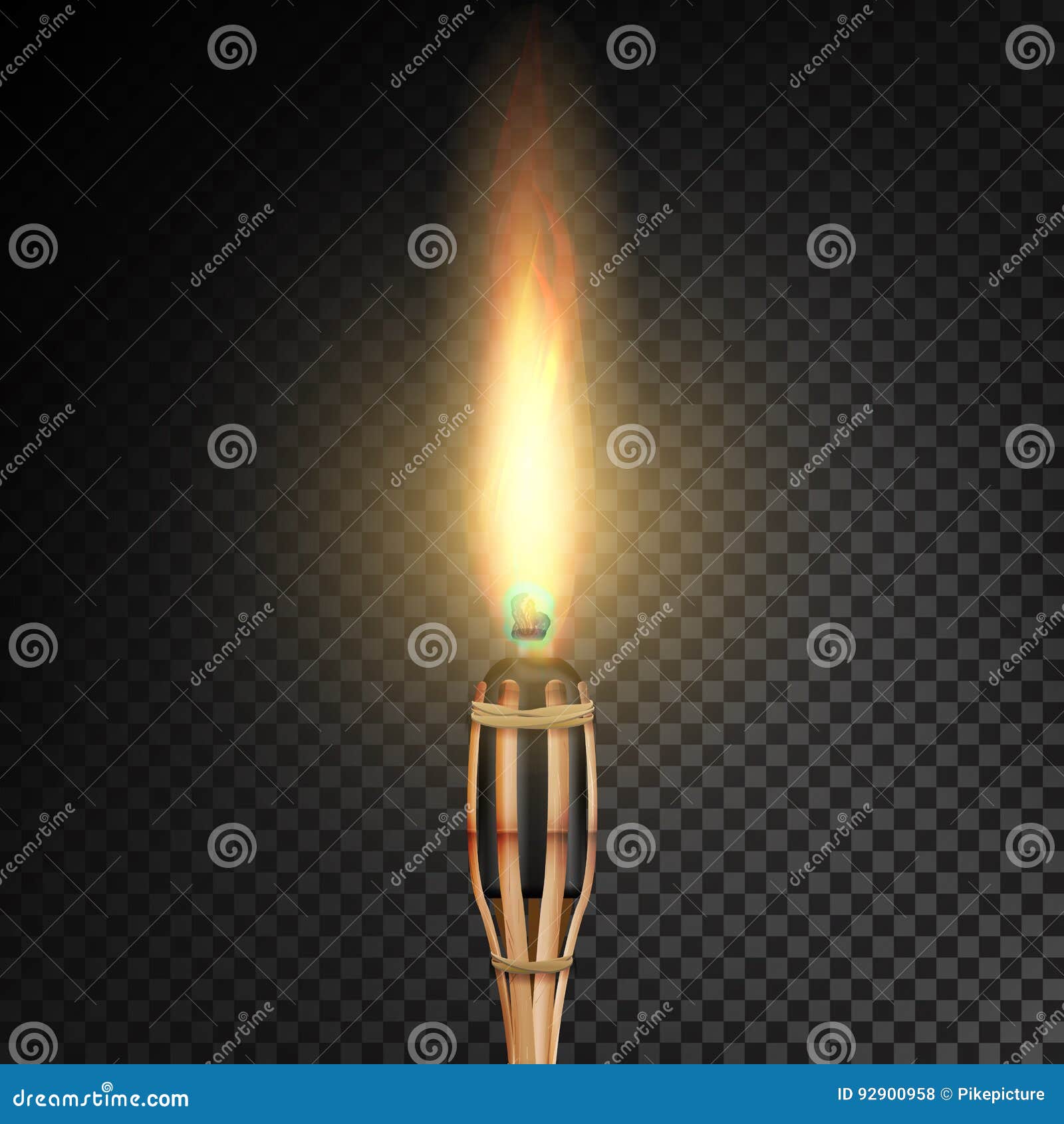 Burning Beach Bamboo Torch with Flame. Realistic Fire. Realistic Fire ...