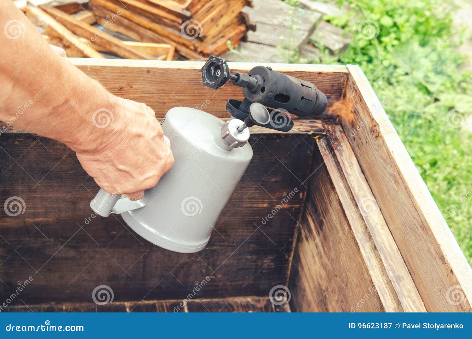 Burning beehives stock image. Image of background, burning - 96623187