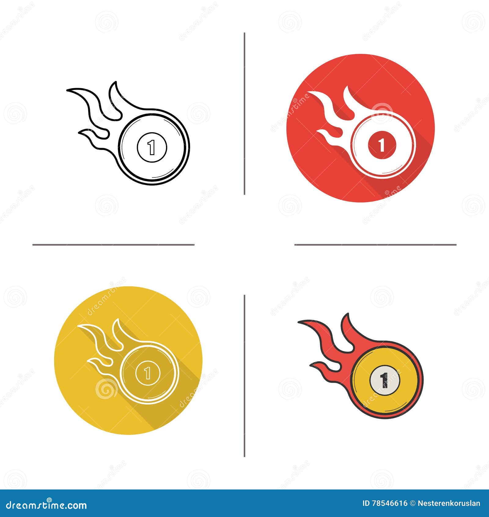Burning billiard ball icon stock vector. Illustration of circle - 78546616