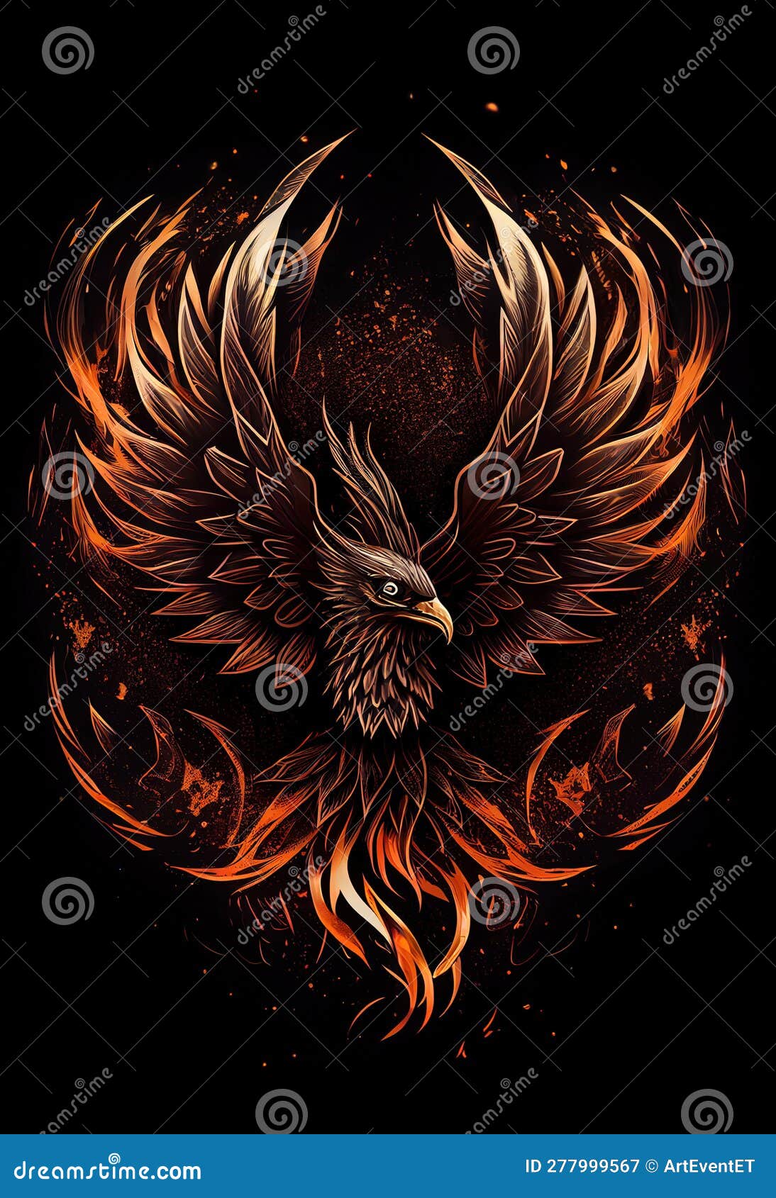 Burning Bird Phoenix Rising Form Flames and Fire Stock Illustration ...