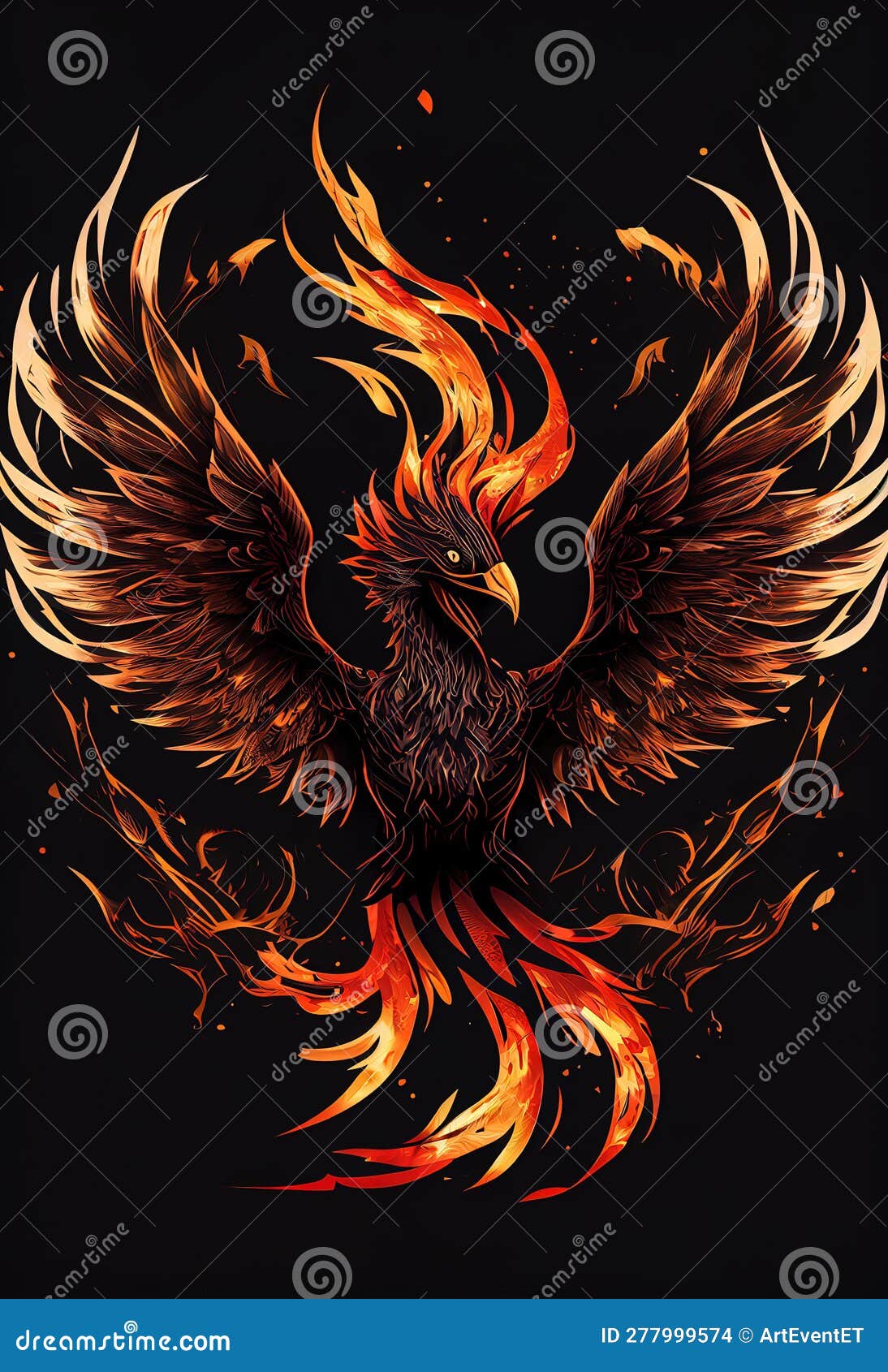 Burning Bird Phoenix Rising Form Flames and Fire Stock Illustration ...