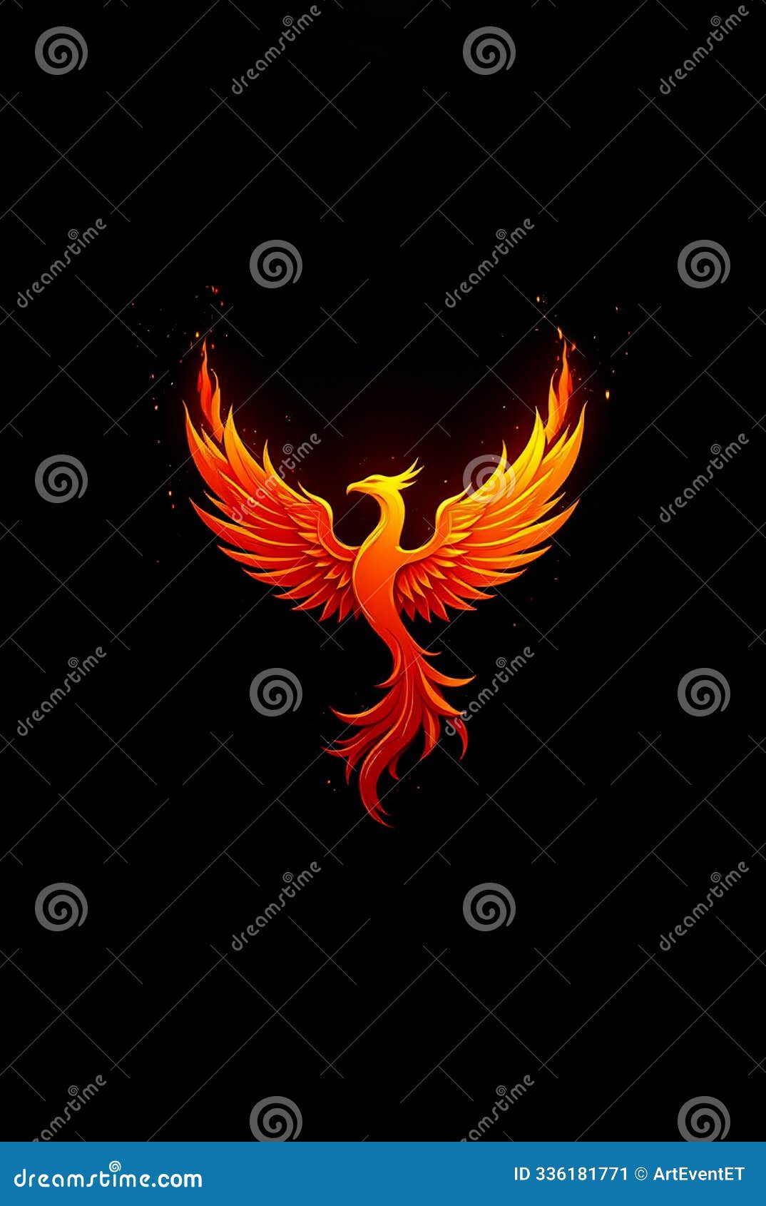 Burning Bird Phoenix Rising Form Flames and Fire Stock Illustration ...