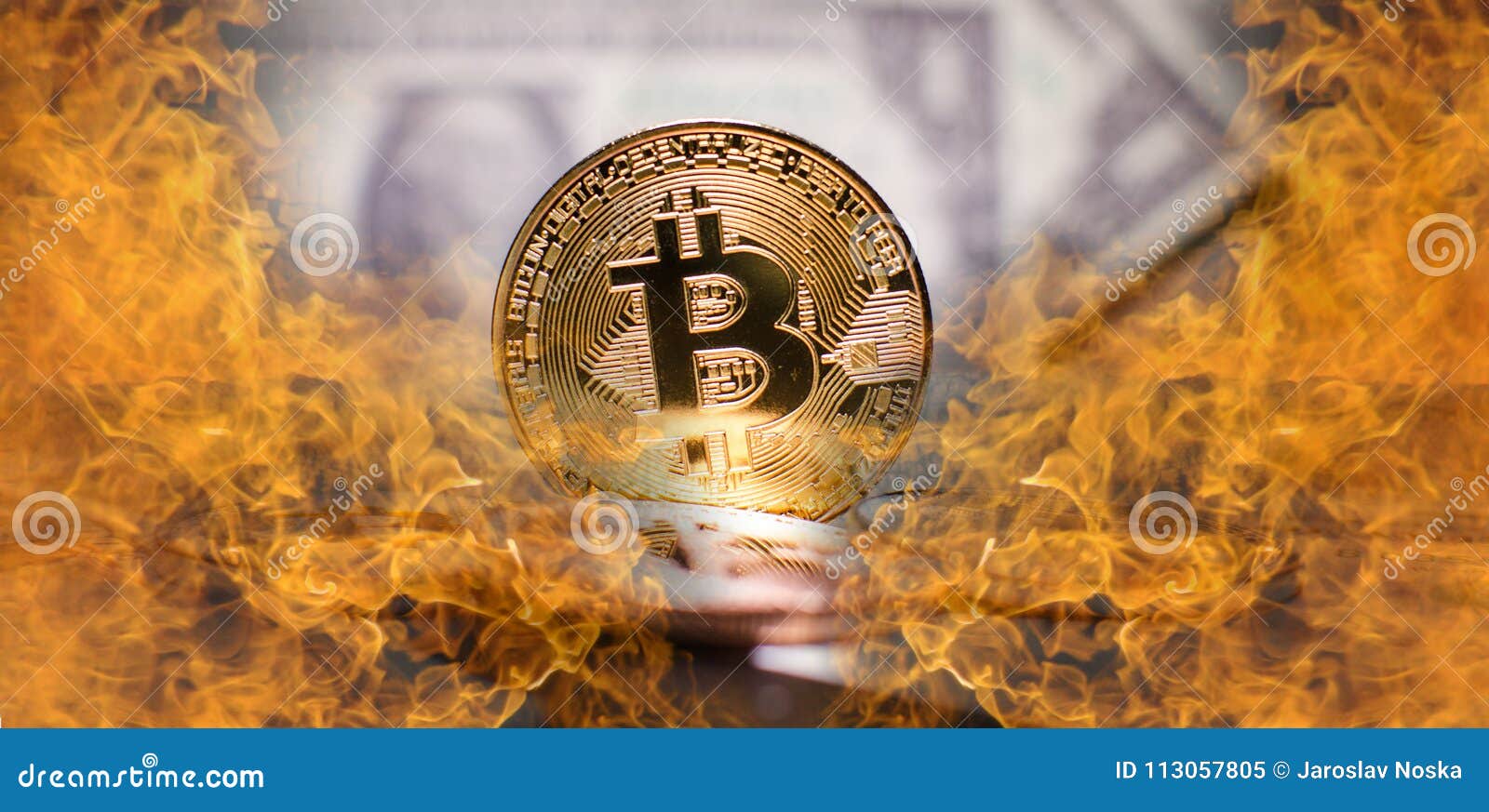 Burning Bitcoin stock image. Image of crypto, internet - 113057805