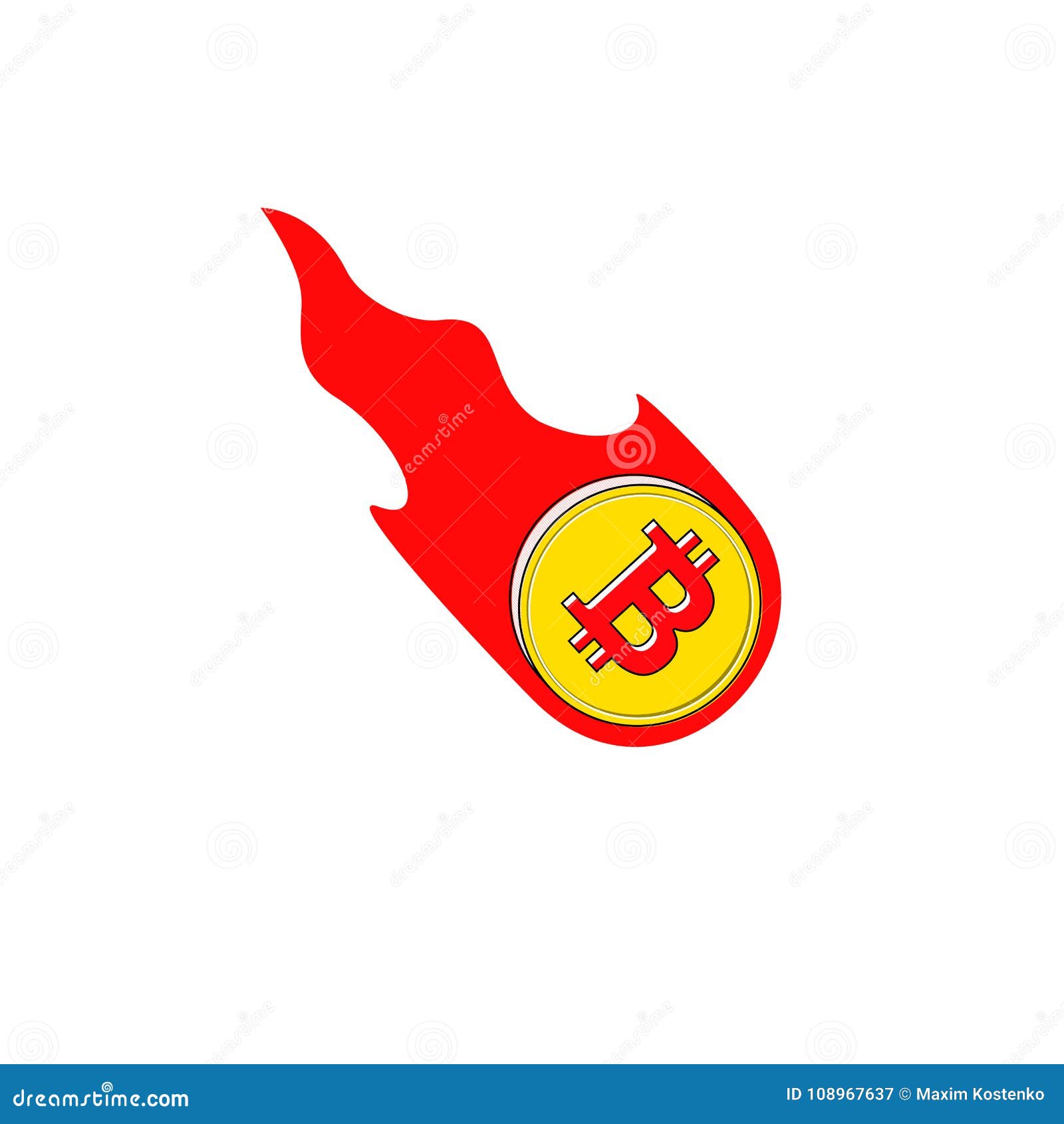 Burning Bitcoin in Fire Falls Down, Descending Trend. Vector ...