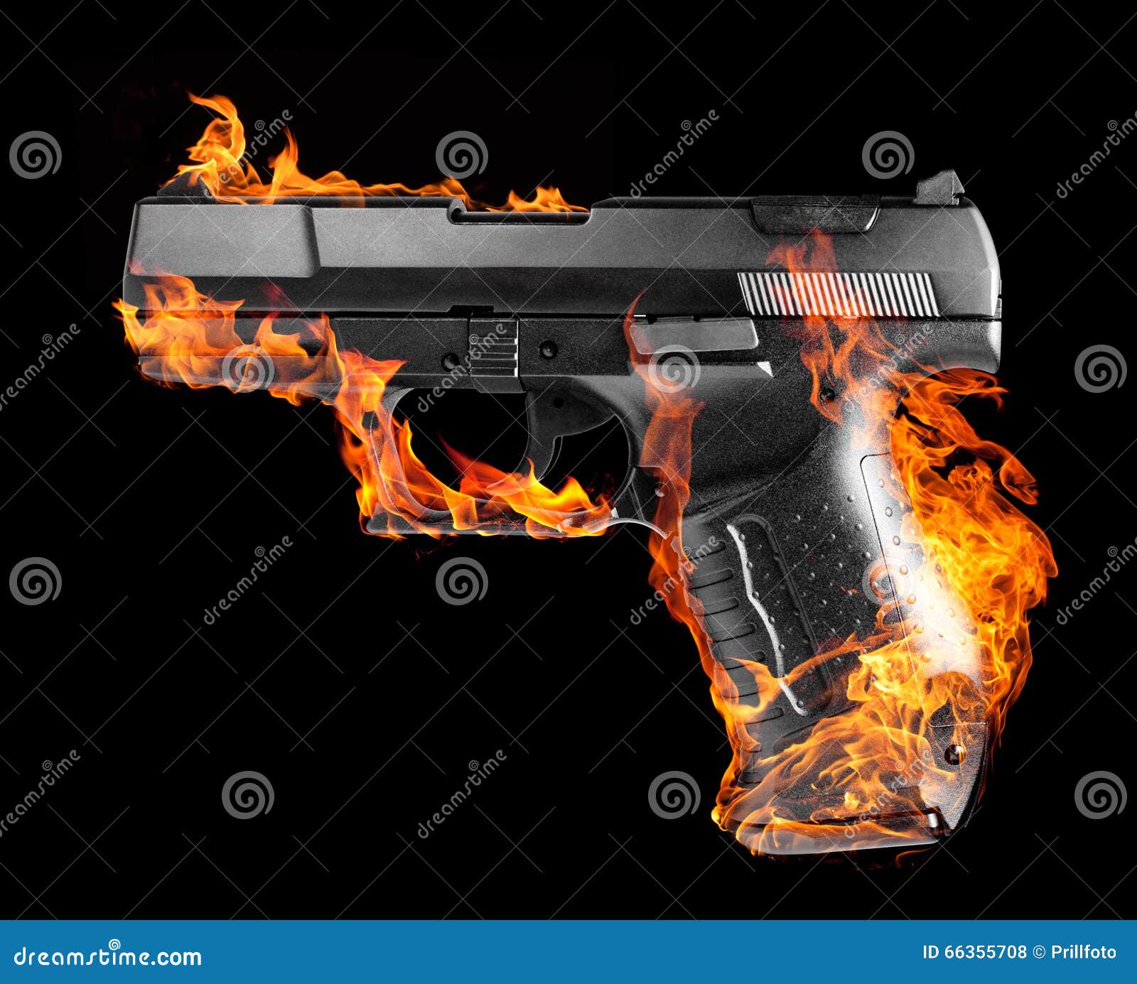 Burning black pistol stock photo. Image of fire, caliber - 66355708