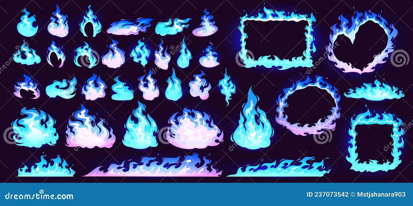 Burning Blue Fire, Frames and Borders of Flame Stock Vector ...