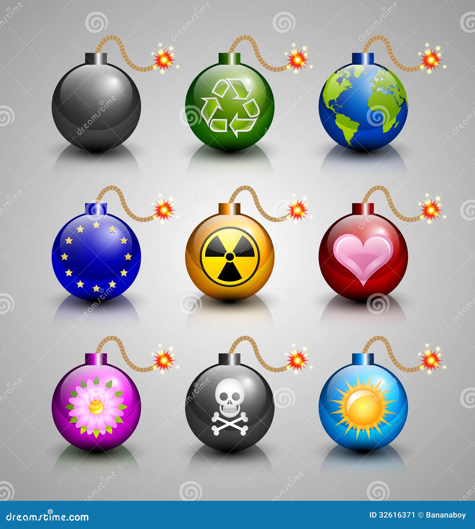 Burning bomb icons stock vector. Illustration of flower - 32616371