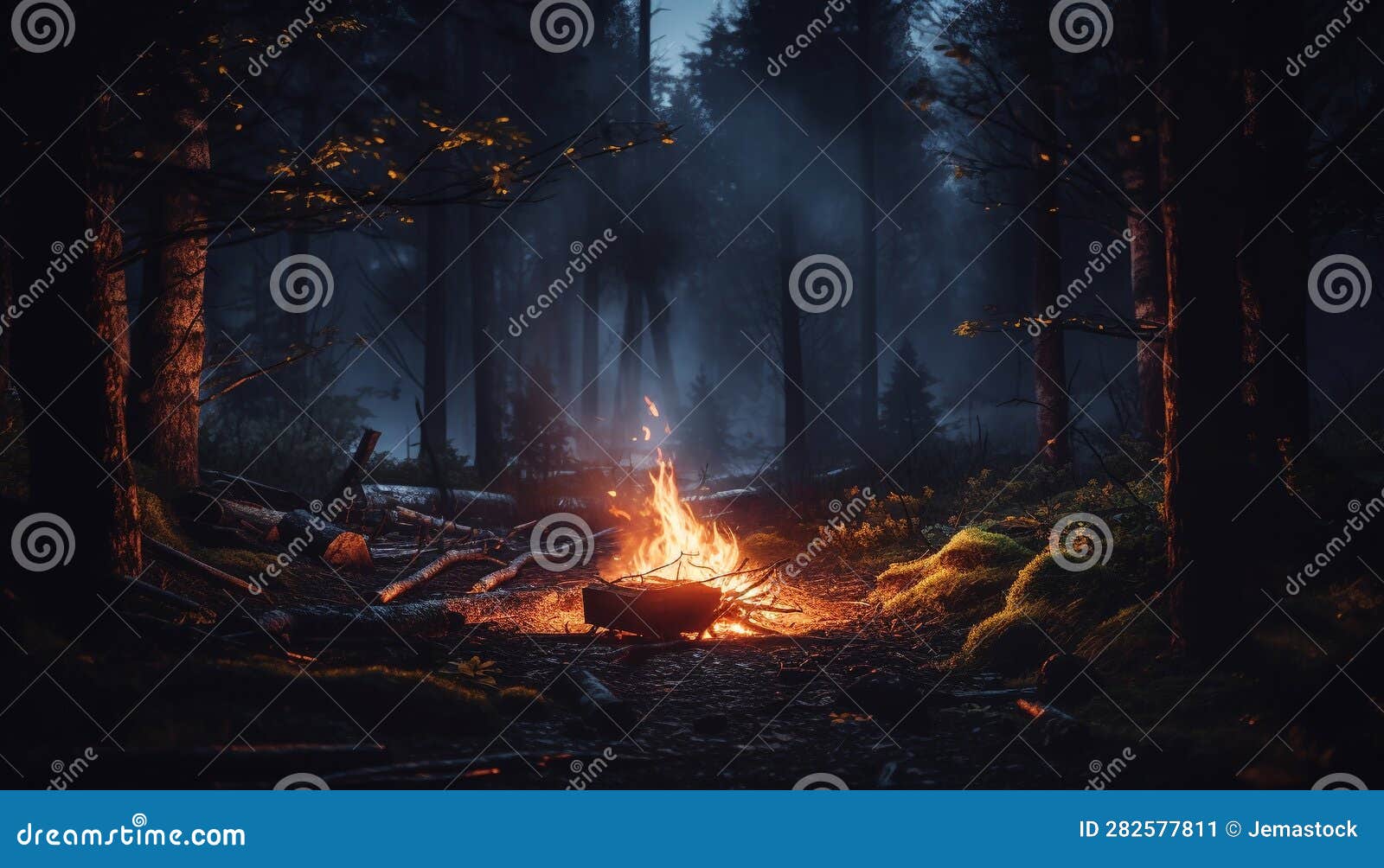 Burning Bonfire Illuminates Spooky Wilderness, Glowing Inferno in the ...