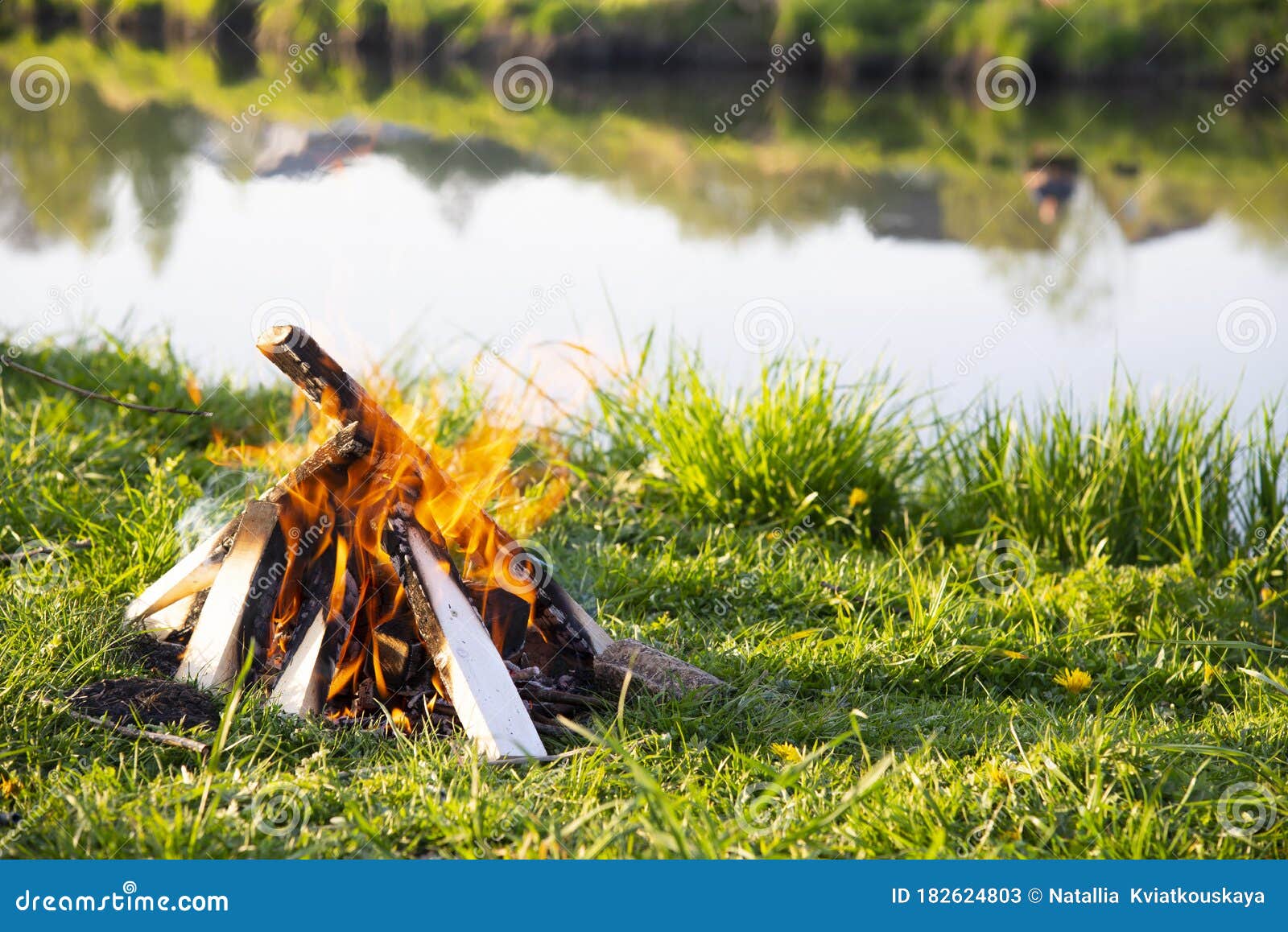 Burning Bonfire by the River in the Summer Stock Image - Image of river ...