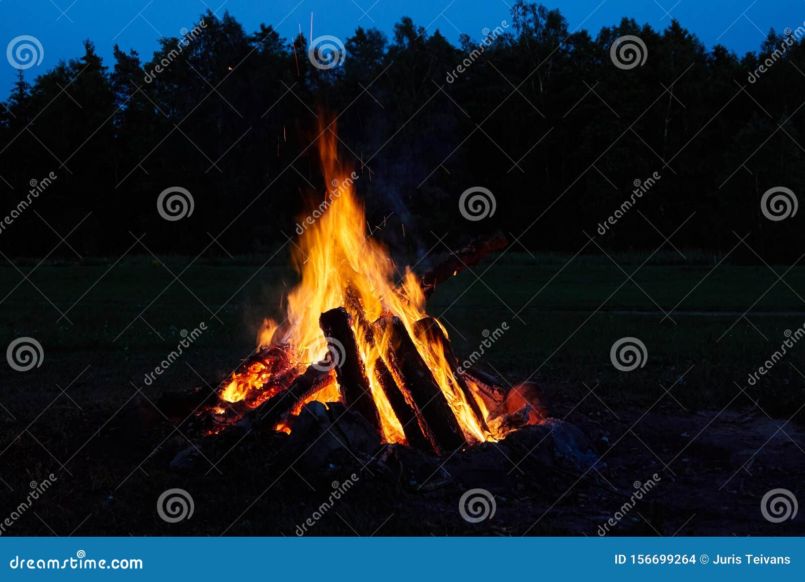 Burning Bonfire on a Summer Evening on St.john Party Stock Photo ...