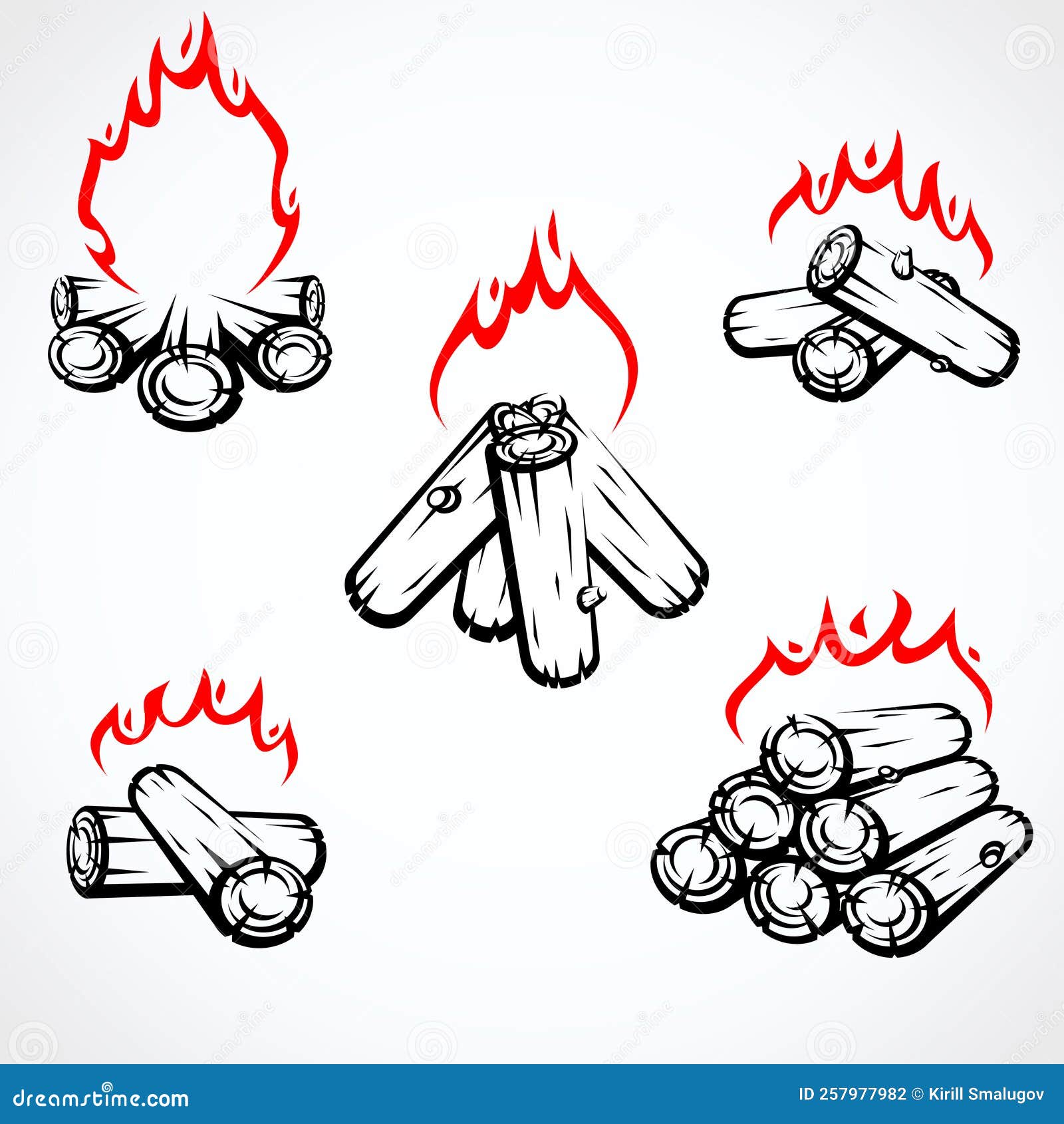 Burning Bonfire with Wood Set. Elements and Icons Collection Burning ...