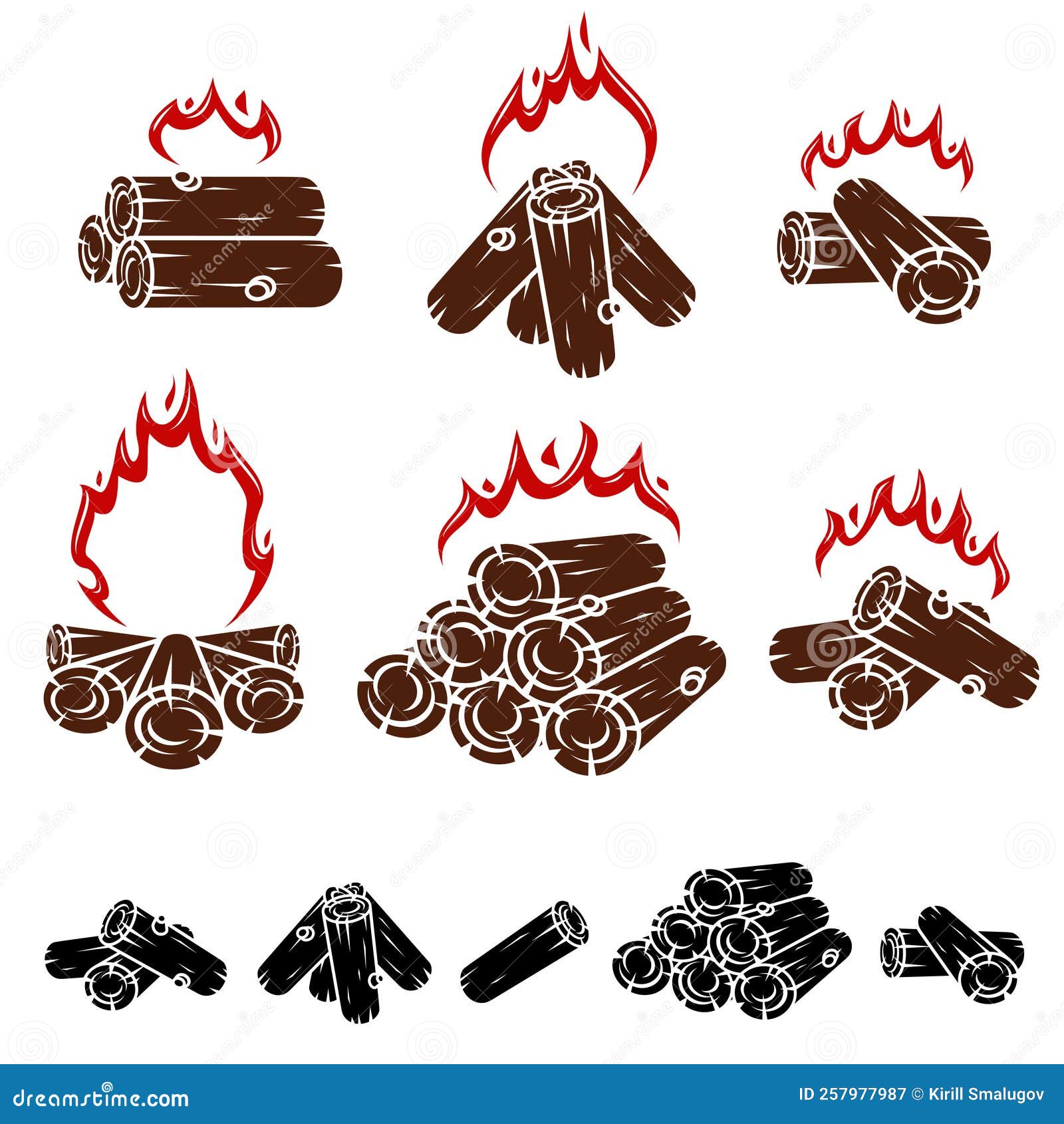 Burning Bonfire with Wood Set. Elements and Icons Collection Burning ...
