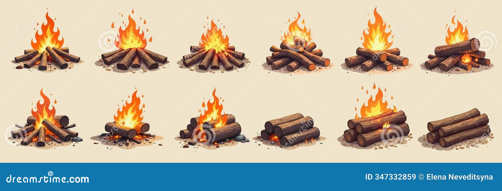 Different Bonfires Types. Burning Campfires. Brushwood And Firewood ...