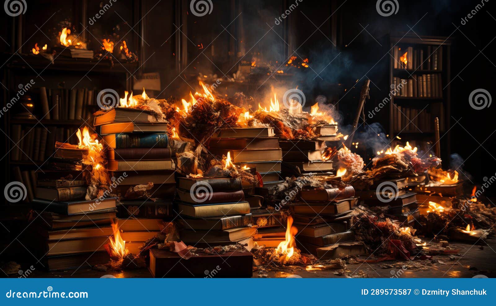 Burning Stack of Books, Generative AI Stock Illustration - Illustration ...