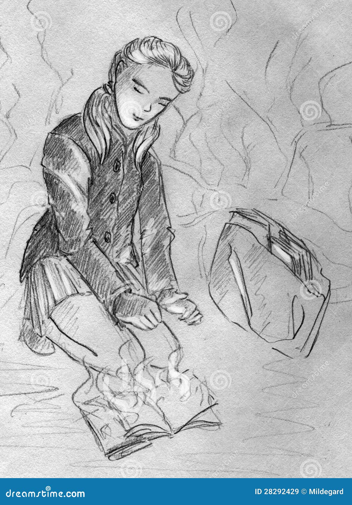 Burning books to get warm stock illustration. Illustration of child ...