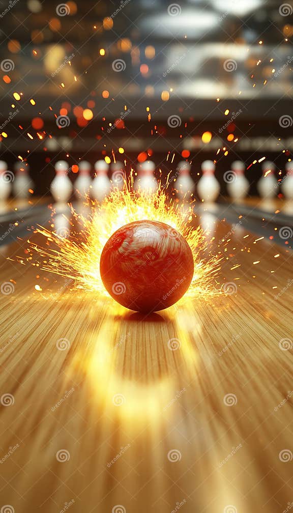 Burning Bowling Ball. Bowling Ball Hitting Pins on Fire Stock ...