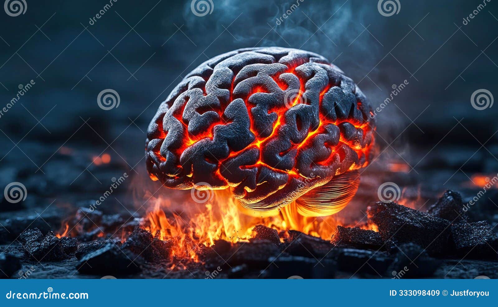 Burning Brain on Charred Surface Stock Illustration - Illustration of ...