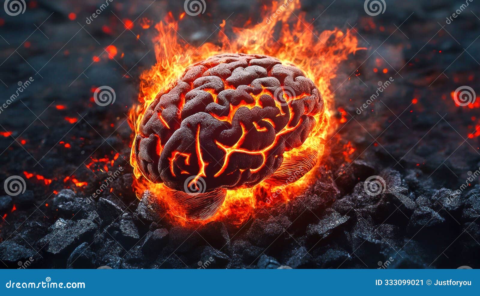 Burning Brain on Charred Surface Stock Illustration - Illustration of ...