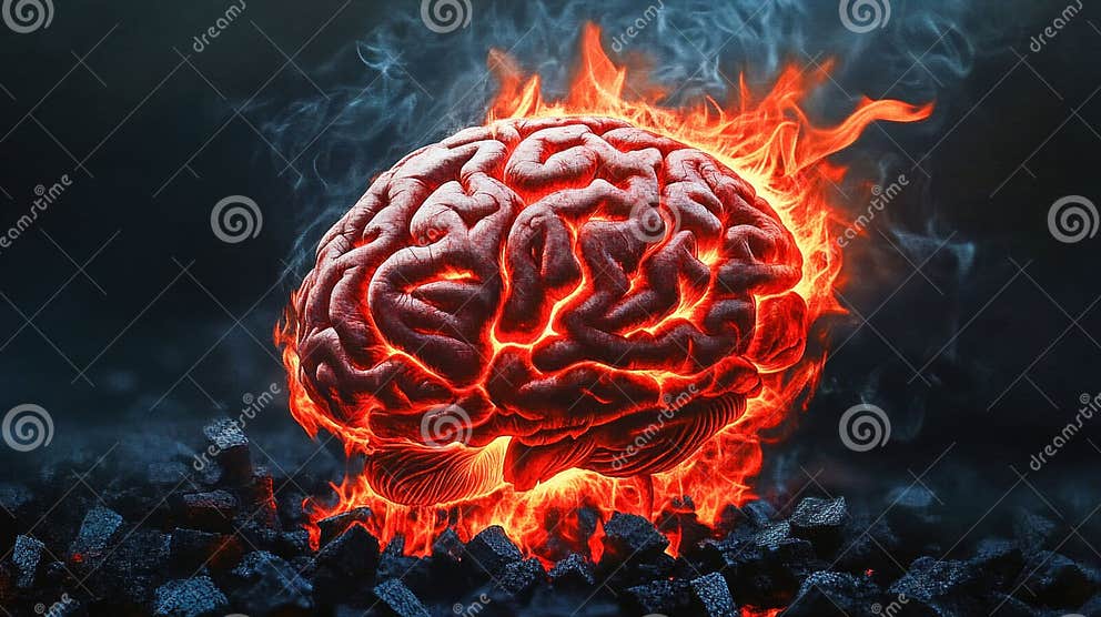 Burning Brain on Charred Surface Stock Illustration - Illustration of ...